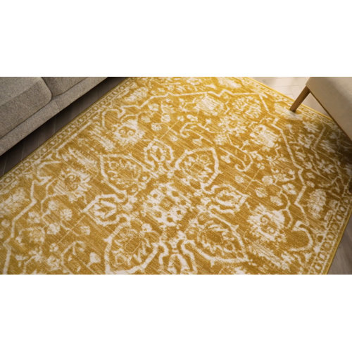 Bungalow Rose Well Woven Dazzle Vintage Bohemian Floral Gold Rug ...