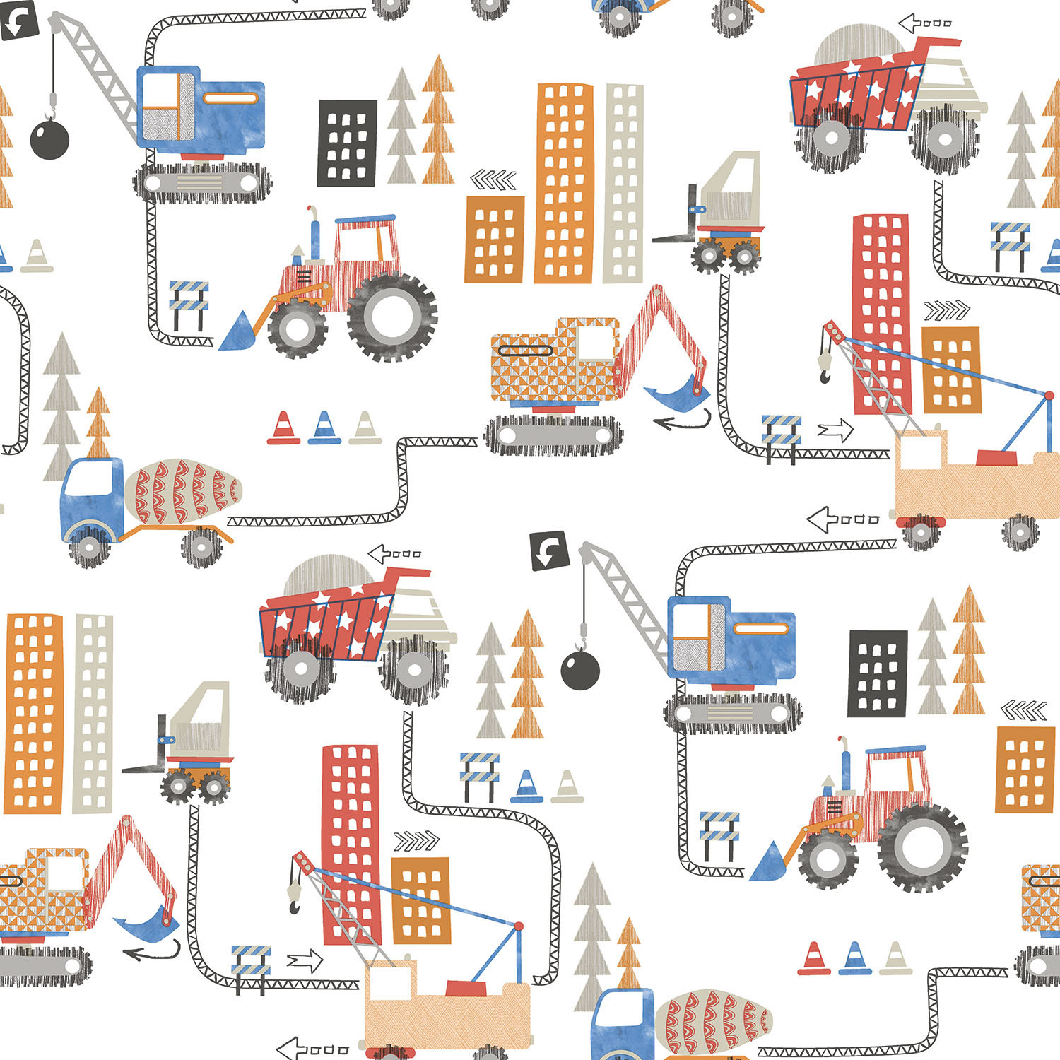 Galerie Wallcoverings Tiny Tots 2 Contruction Trucks Design 33' L x 21 ...