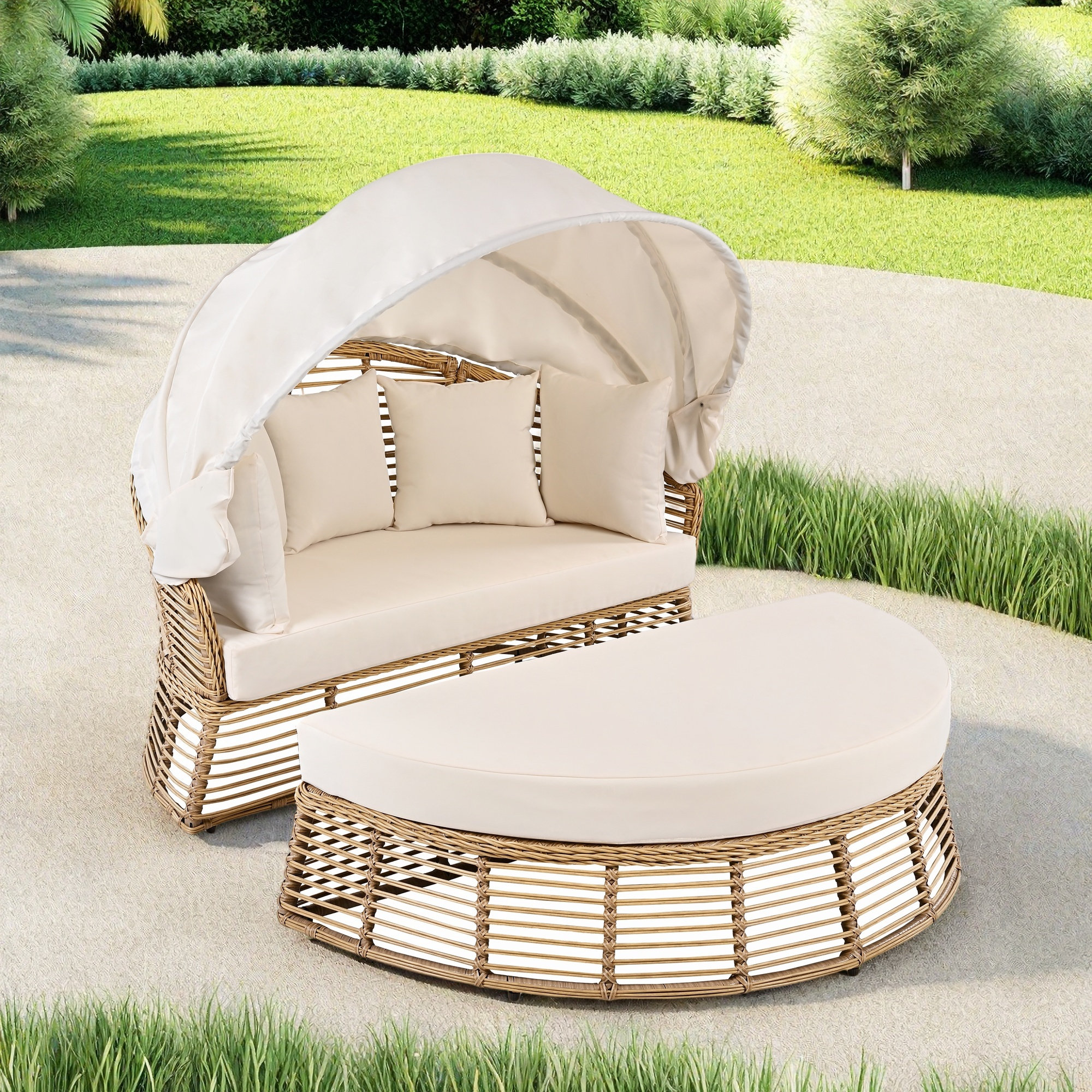 Bay Isle Home™ Outdoor Patio Round Daybed With Adjustable Canopy And ...