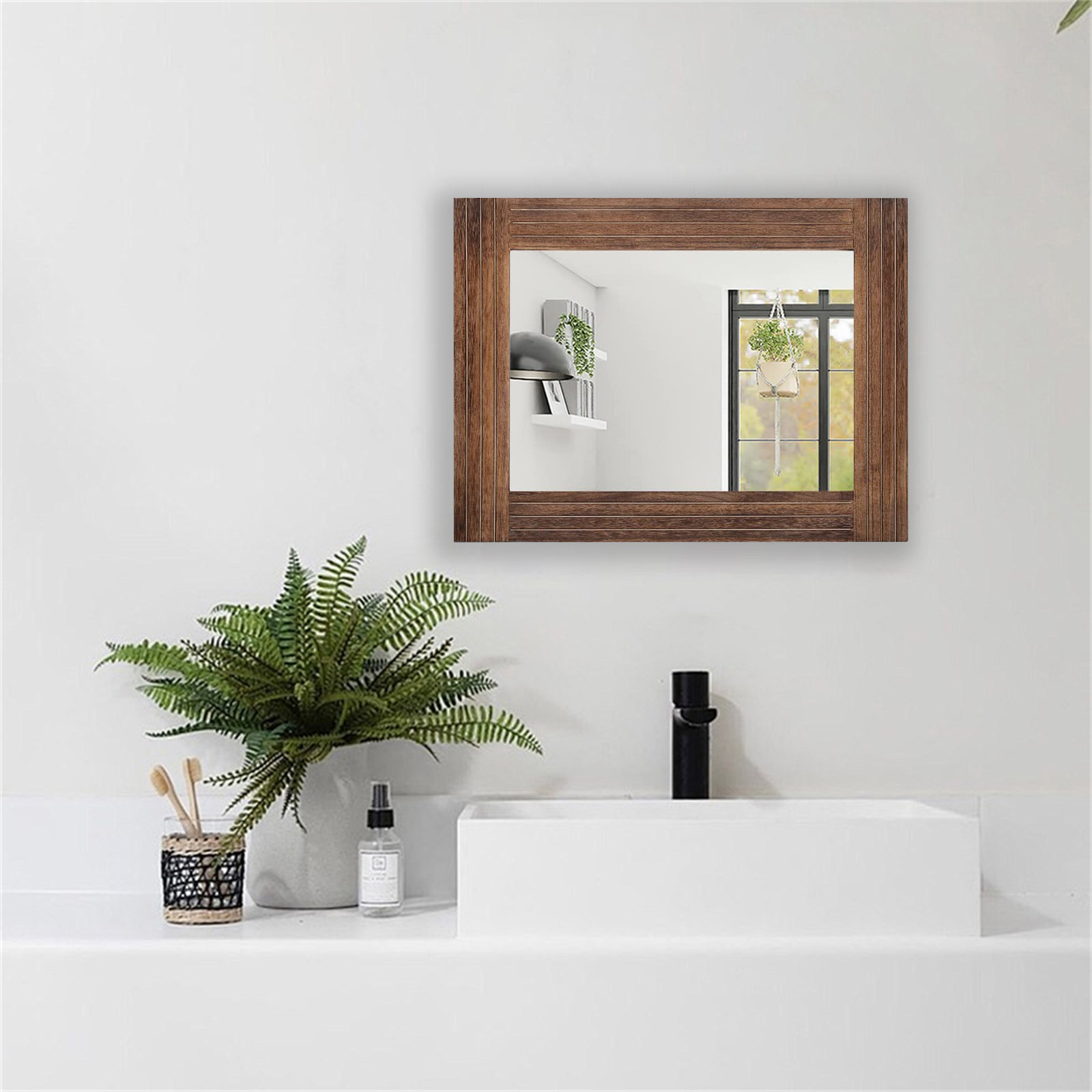 Millwood Pines Rustic Rectangular Wood Wall Mirror - Farmhouse Decor ...