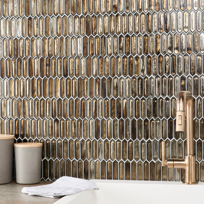 Bond Tile Fractal Picket 10.42" W x 11.81" L Glass Mosaic Wall Tile (0. ...