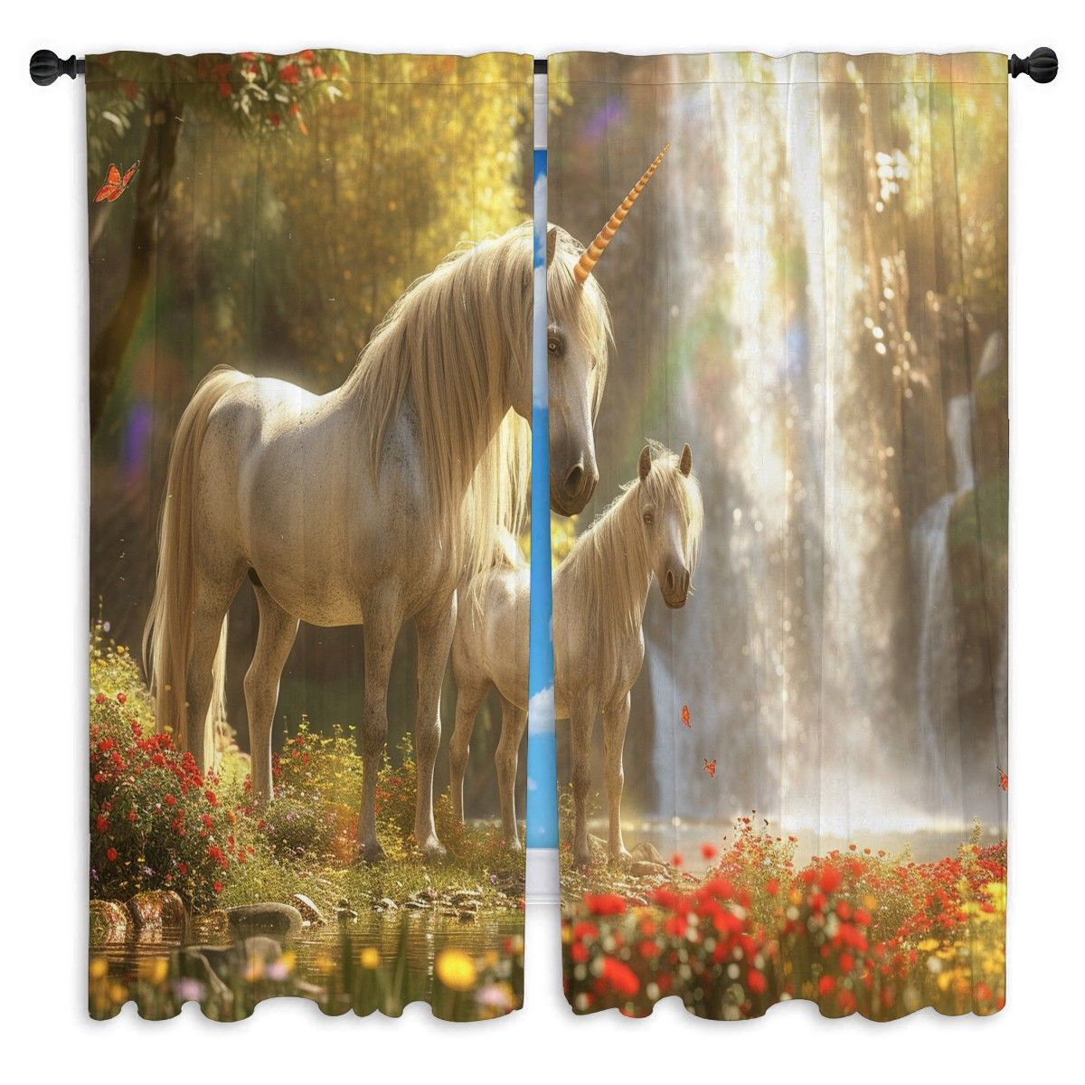 Wildon Home® Unicorns Sheer Window Curtains - 2 Panels | Wayfair
