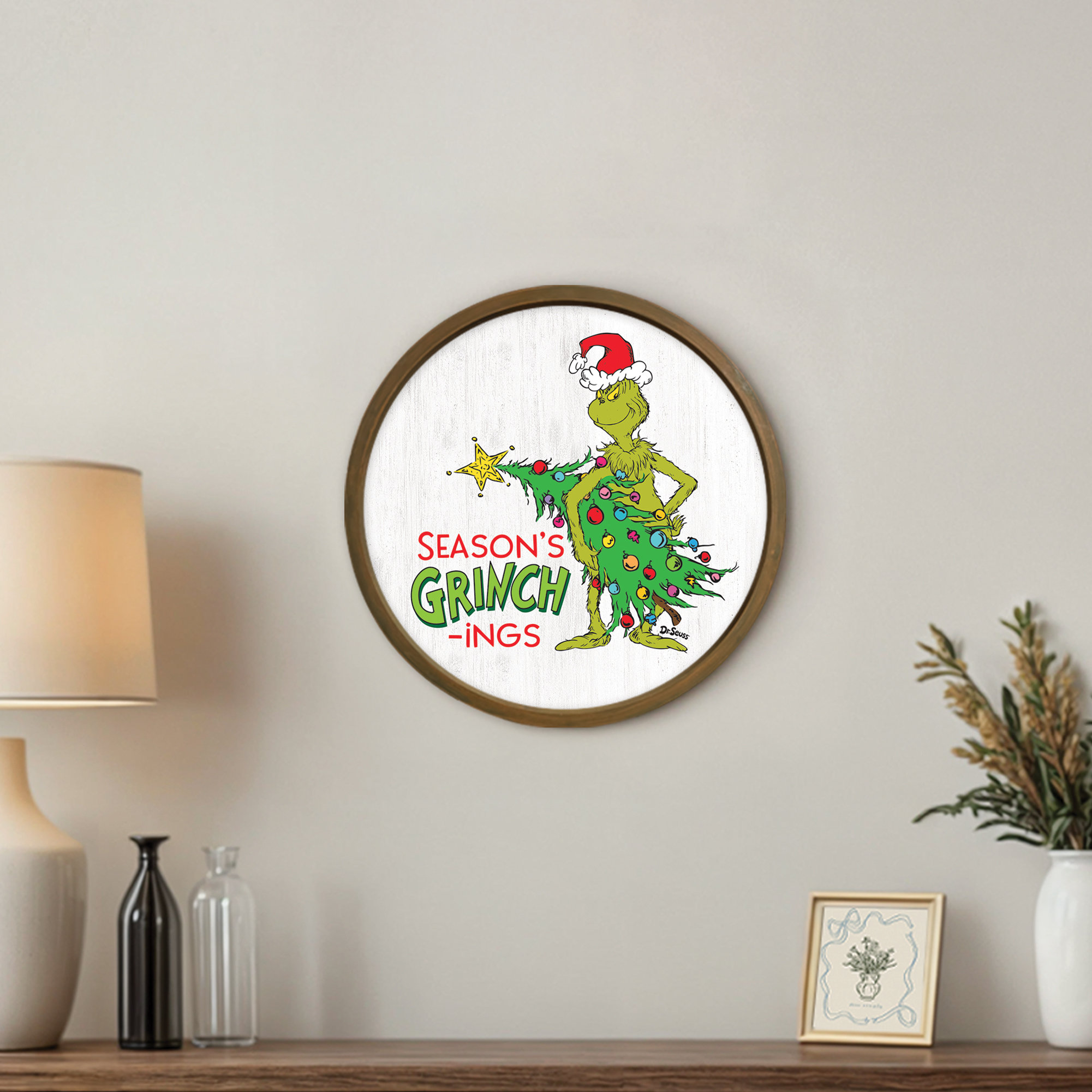 Ophelia & Co. The Grinch Season's Grinch-ings Round Brown Framed Print ...