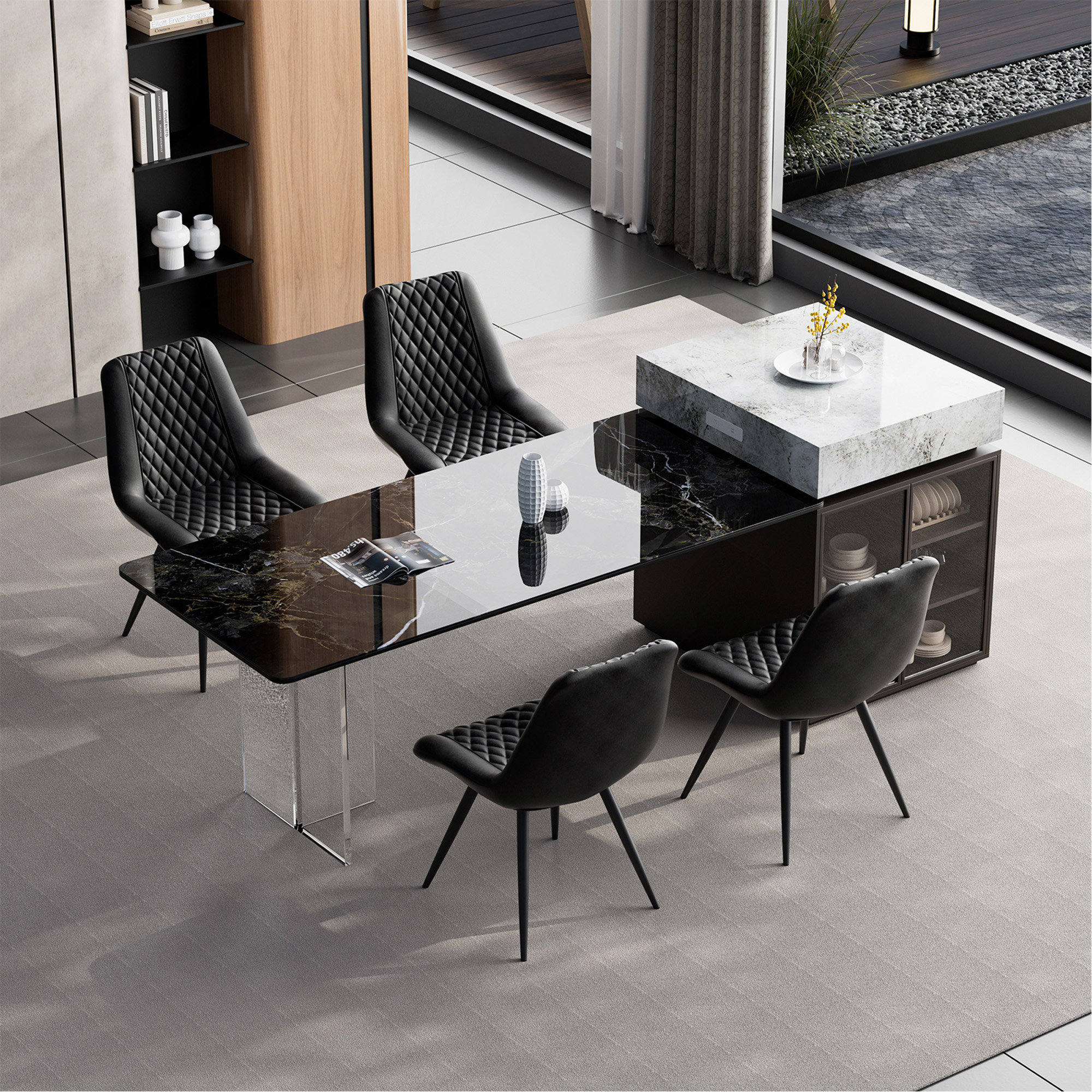 Ebern Designs 2-Pack Black PU Leather Dining Chairs - Diamond Stitch ...