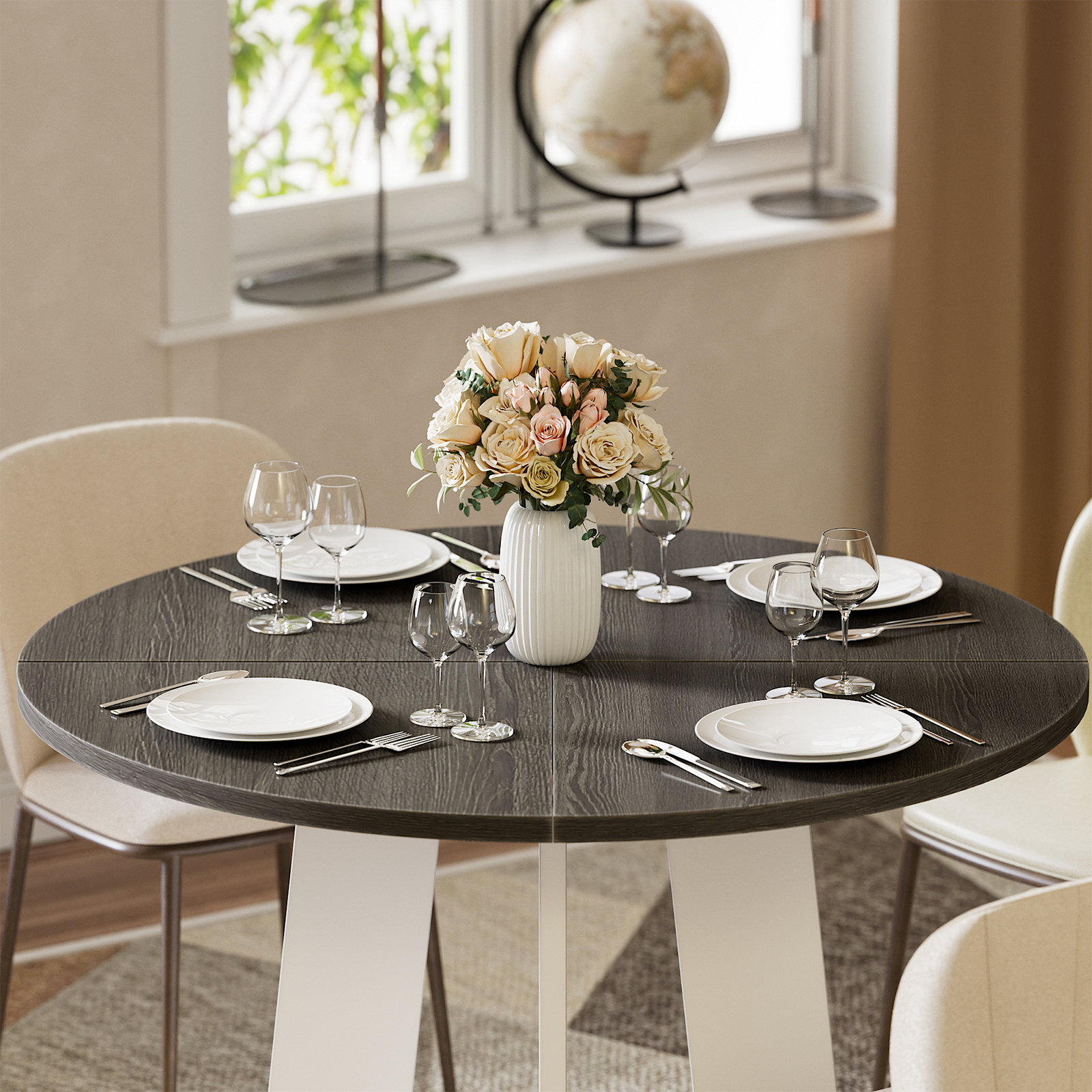 Wrought Studio™ 47 Inches Round Dining Table For 4 People, Large Dinner ...
