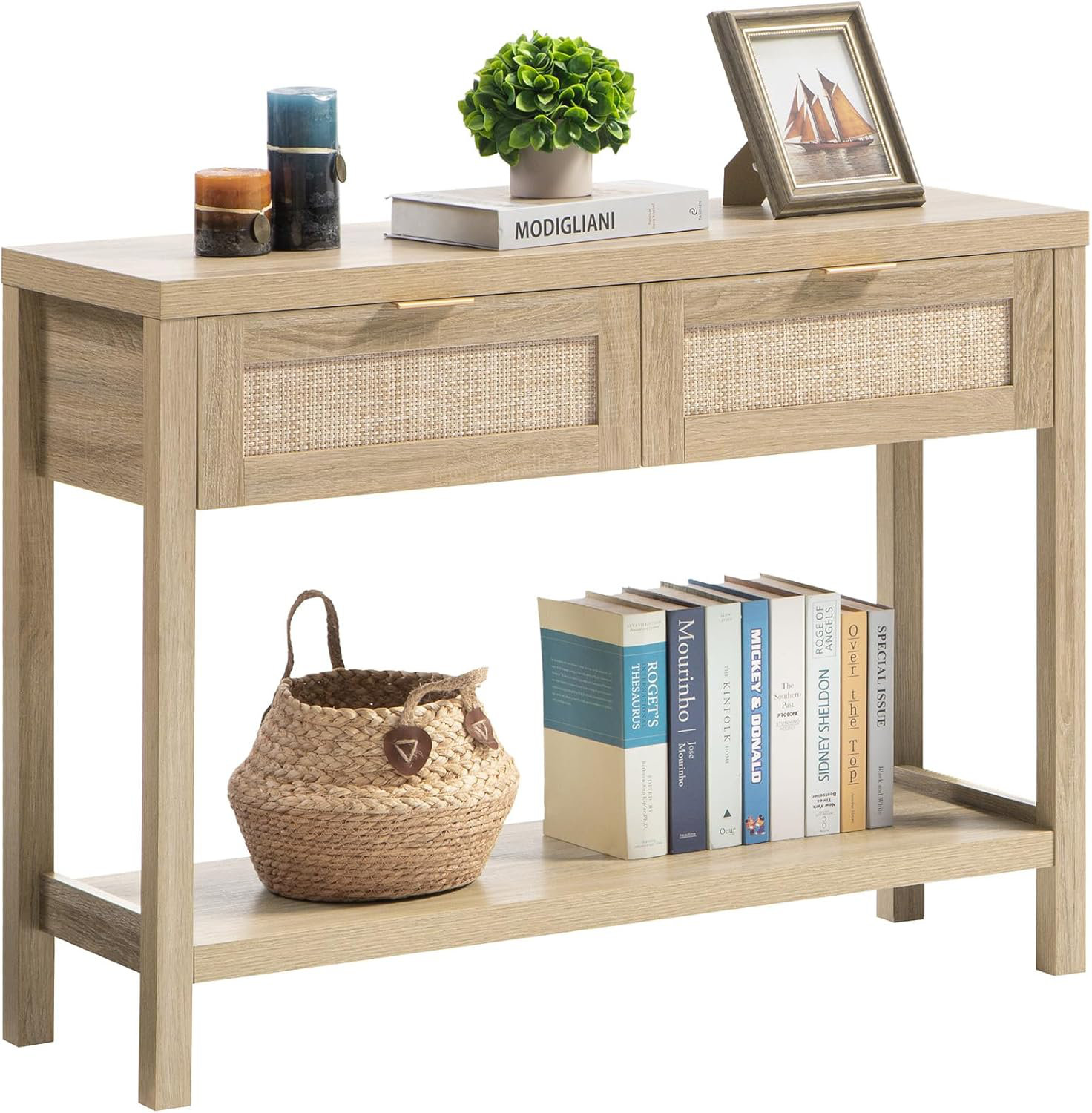 Dakota Fields Rattan Console Table for Entryway - Boho Entryway Table ...