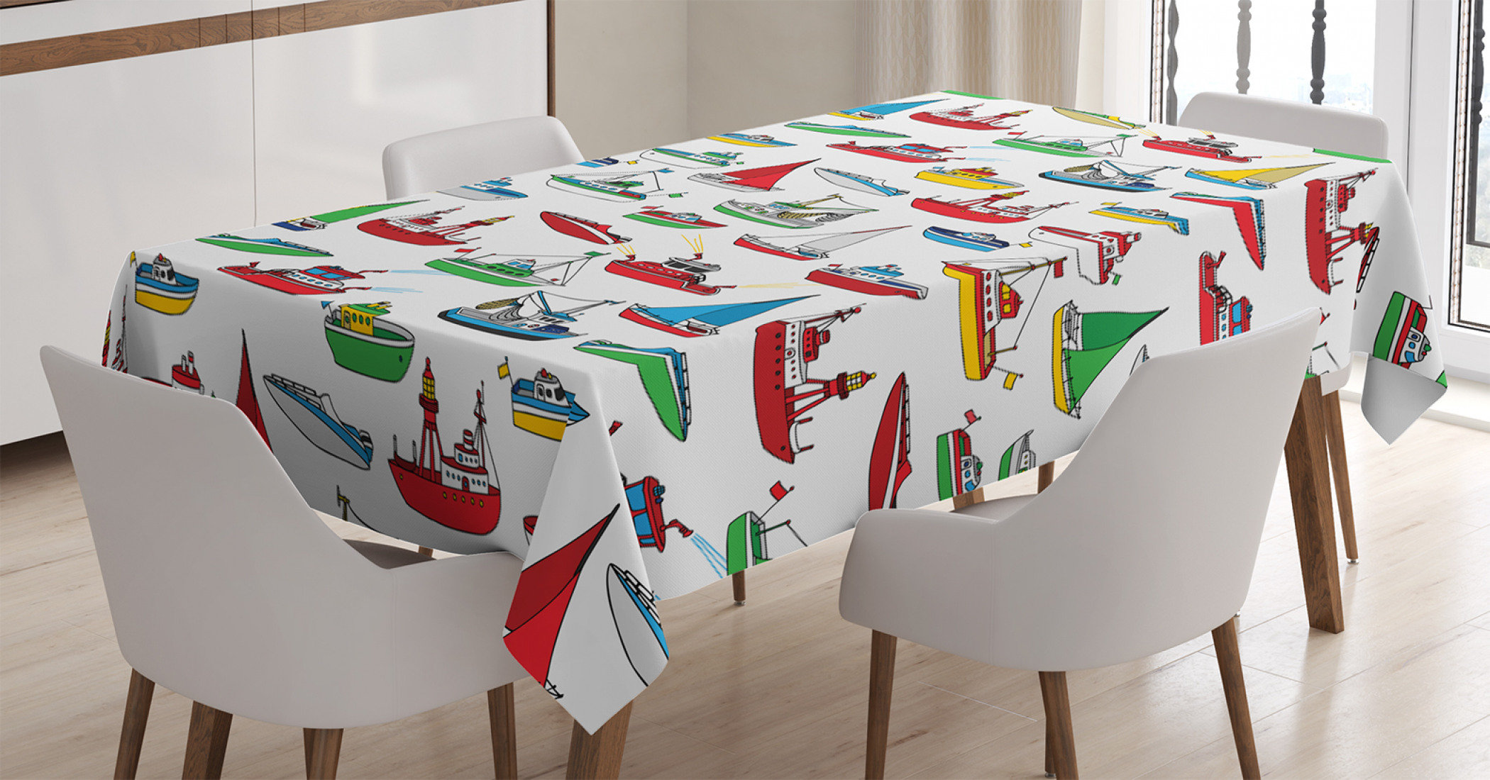 East Urban Home Nautical Tablecloth, Bunch Of Colorful Vessel Speedboat ...