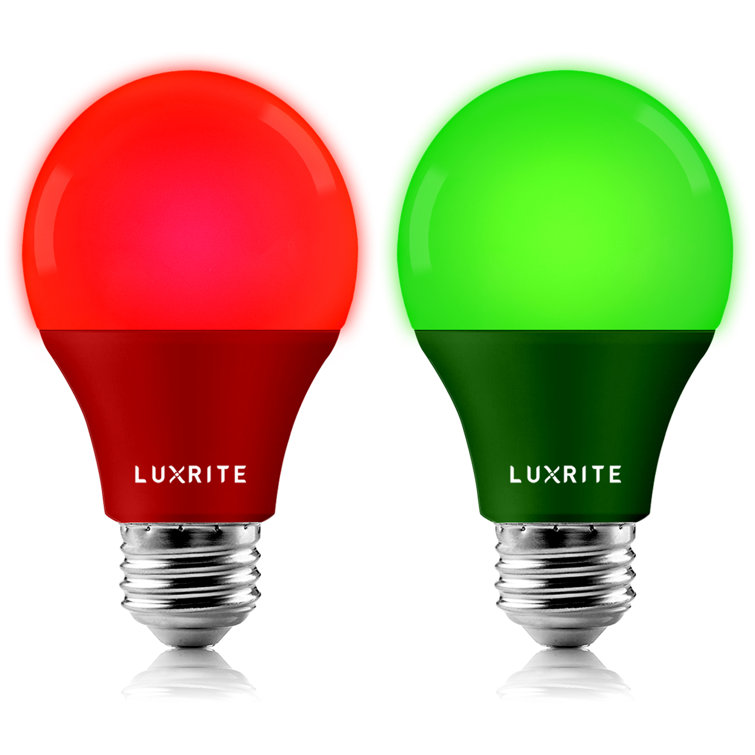 Luxrite 8 Watt (60 Watt Equivalent), A19 LED Light Bulb, Green and Red ...