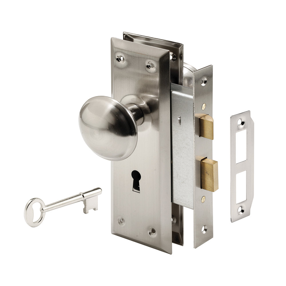 Prime-Line Mortise Keyed Lock Set with Satin Nickel Knob Perfect for ...