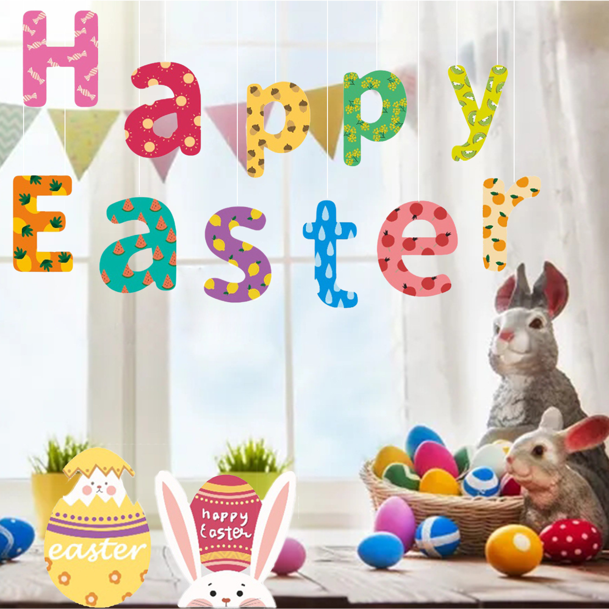 The Holiday Aisle® Plastic Happy Easter Words Bunnies Easter Eggs ...