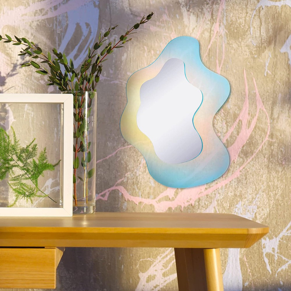 Orren Ellis Wavy Acrylic Mirror Rainbow Irregular Aesthetic Vanity Wavy Frameless Amorphic Retro ...