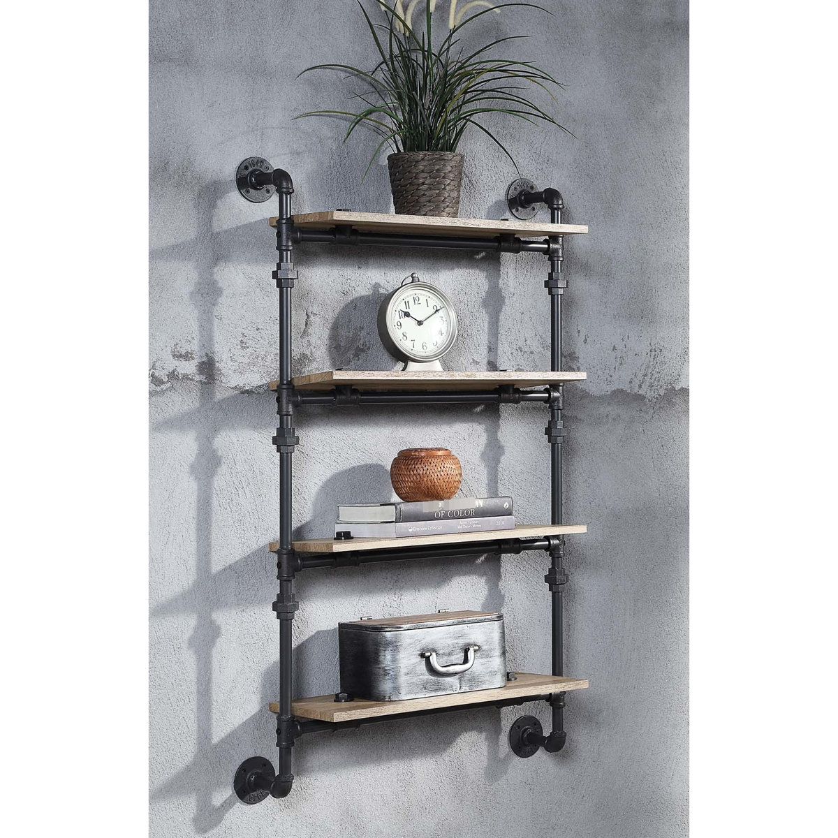 BoudoirBloom 4 Tier Wall Shelf With Metal Frame, Oak Main Color, Water ...