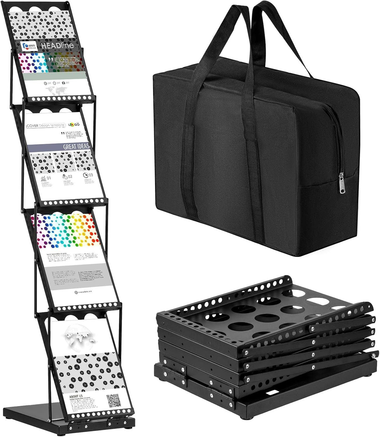 BONLOD 1 Piece Foldable Magazine Rack Metal Catalog Literature Rack ...