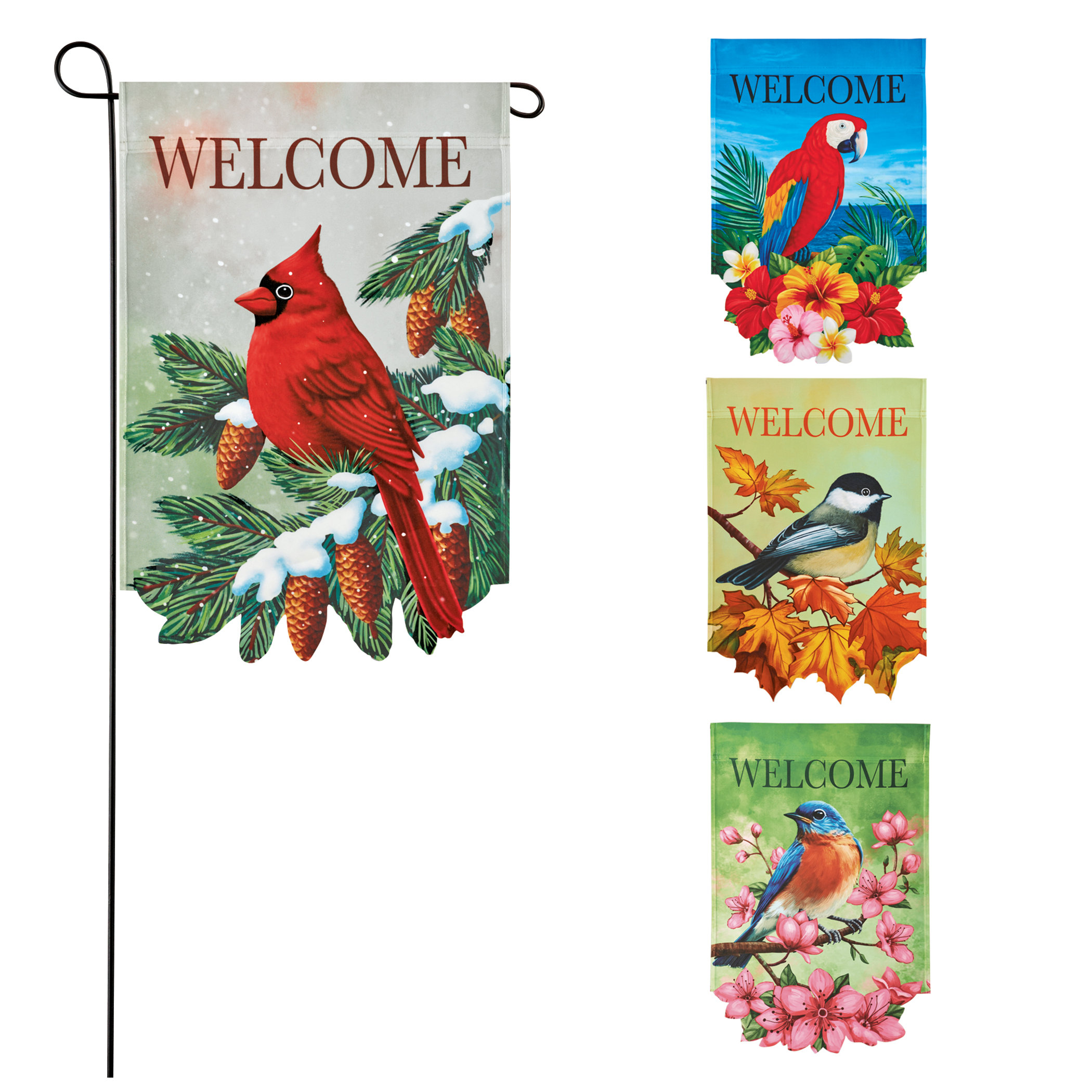 Arlmont & Co. Set Of 4 Interchangeable Seasonal Bird Welcome Garden ...