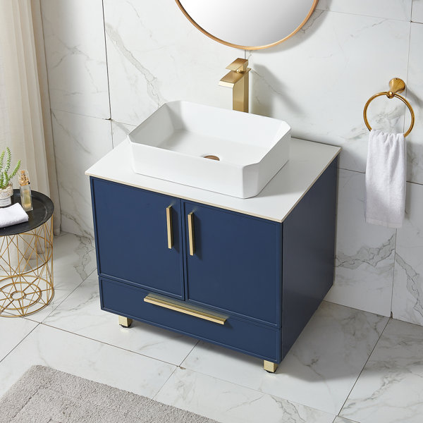 Mercer41 Lizzmore 30" Blue Modern Free-standing Vessel Bathroom Vanity ...