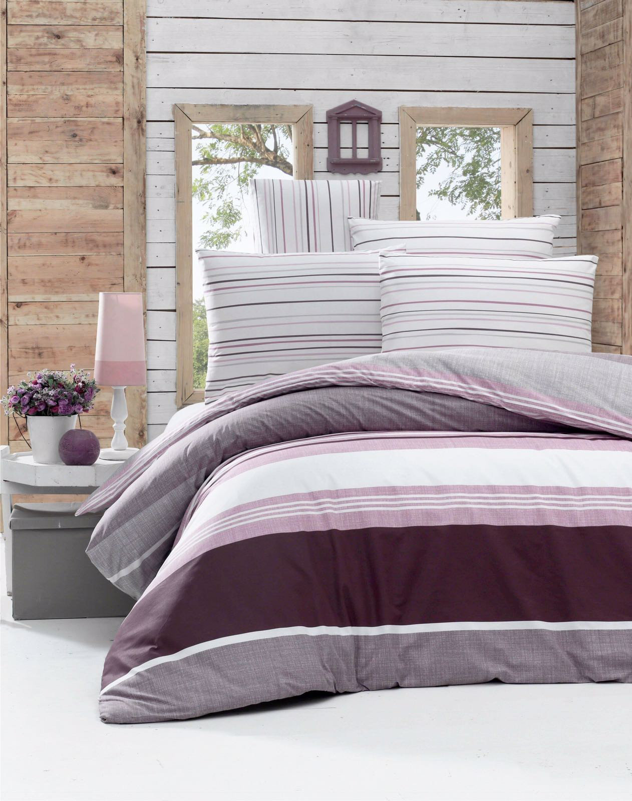 Asir Group INC Layne White/Lilac 100% Cotton 2 Piece Duvet Cover Set ...