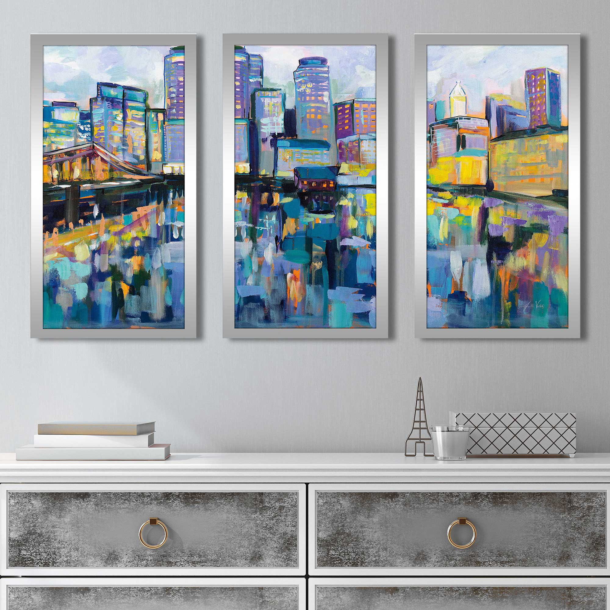 Latitude Run® Boston Harbor - 3 Piece Picture Frame Painting | Wayfair