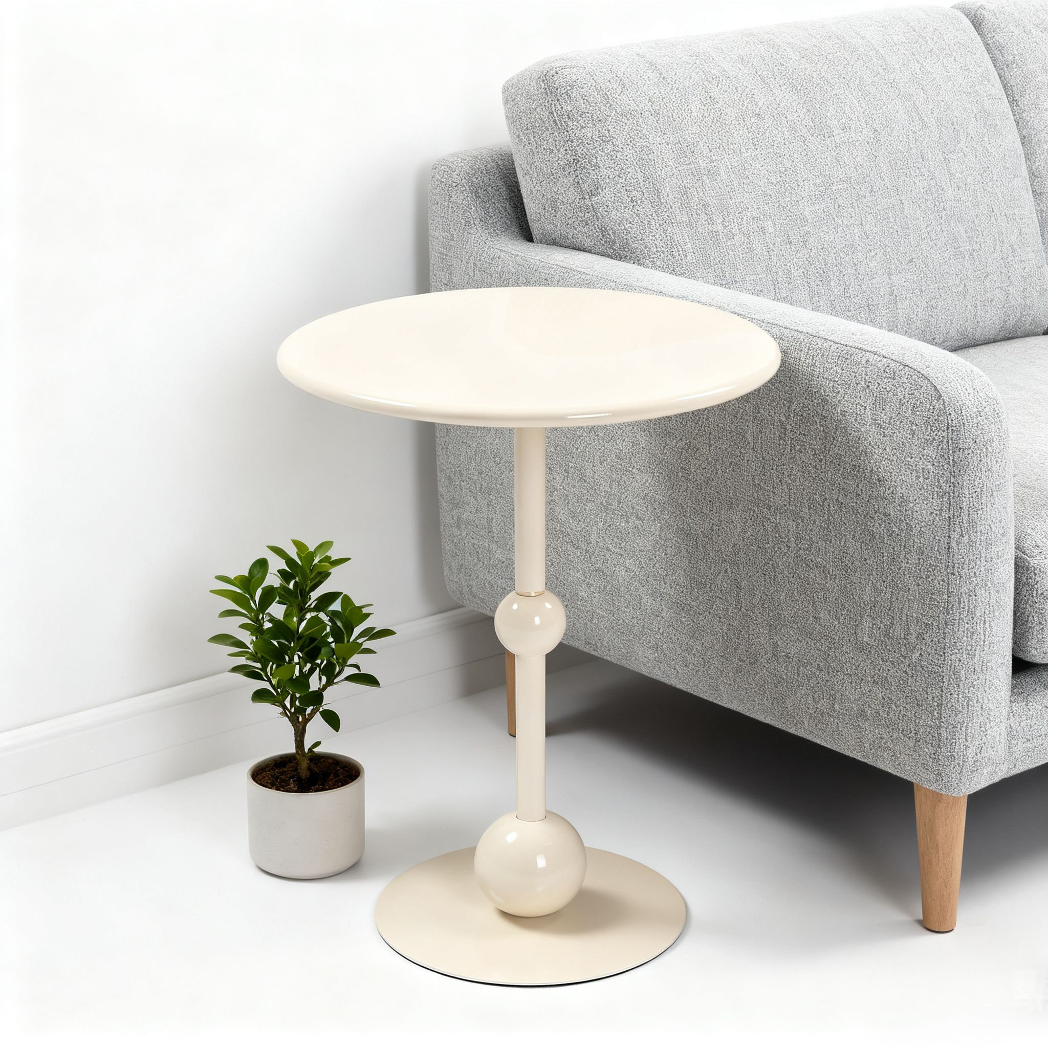 Ivy Bronx Modern Round Accent Side Table with Ball-Detail Pedestal ...