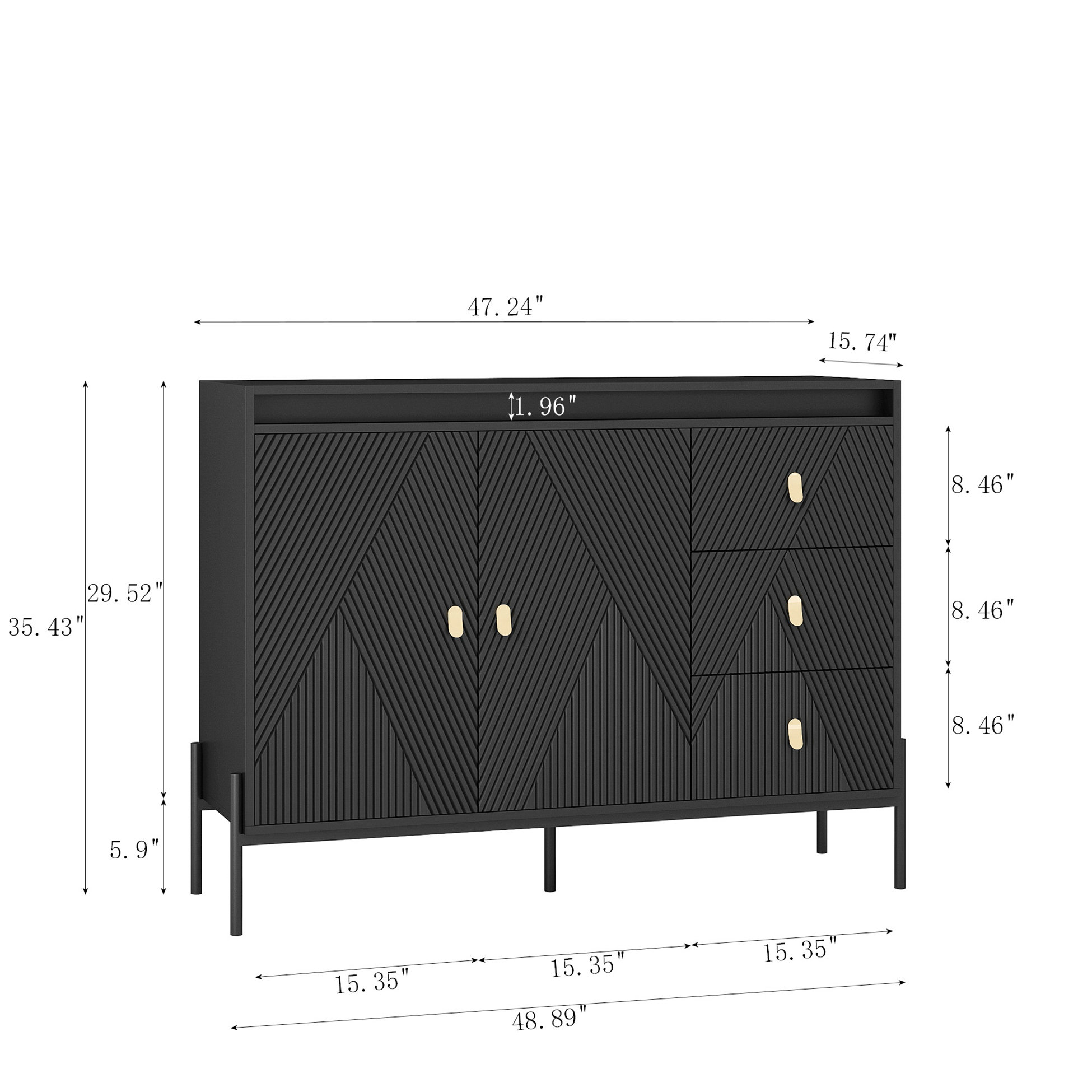 Wrought Studio Buffets & Sideboards, Fluted Sideboard Cabinet, 2 Door 3 ...