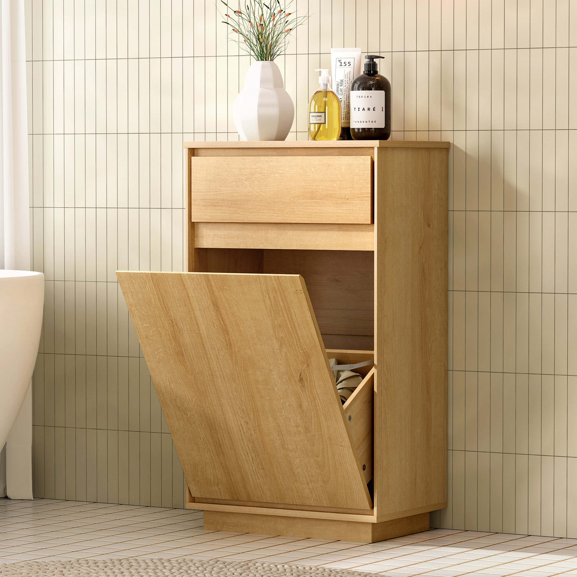 April Game 10 Gallon Wooden Tilt Out Open Trash Can Cabinet & Reviews ...