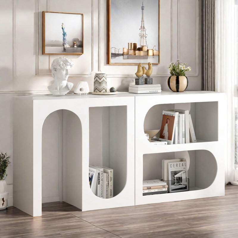 Ivy Bronx Modular Console Table With Rectangular Exterior And Curved ...