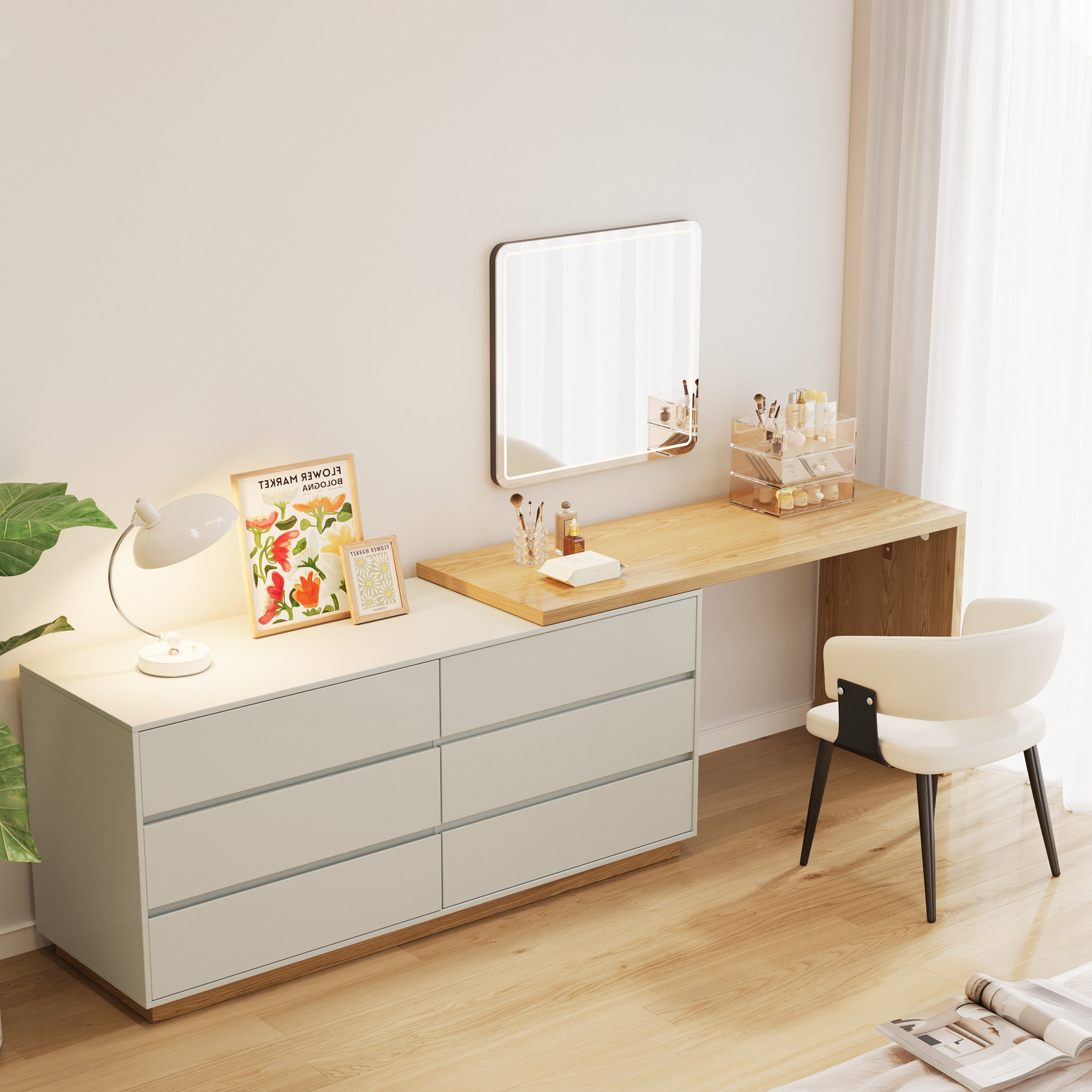 Latitude Run® Berek Vanity Extendable Vanity Table with 6 Drawers ...