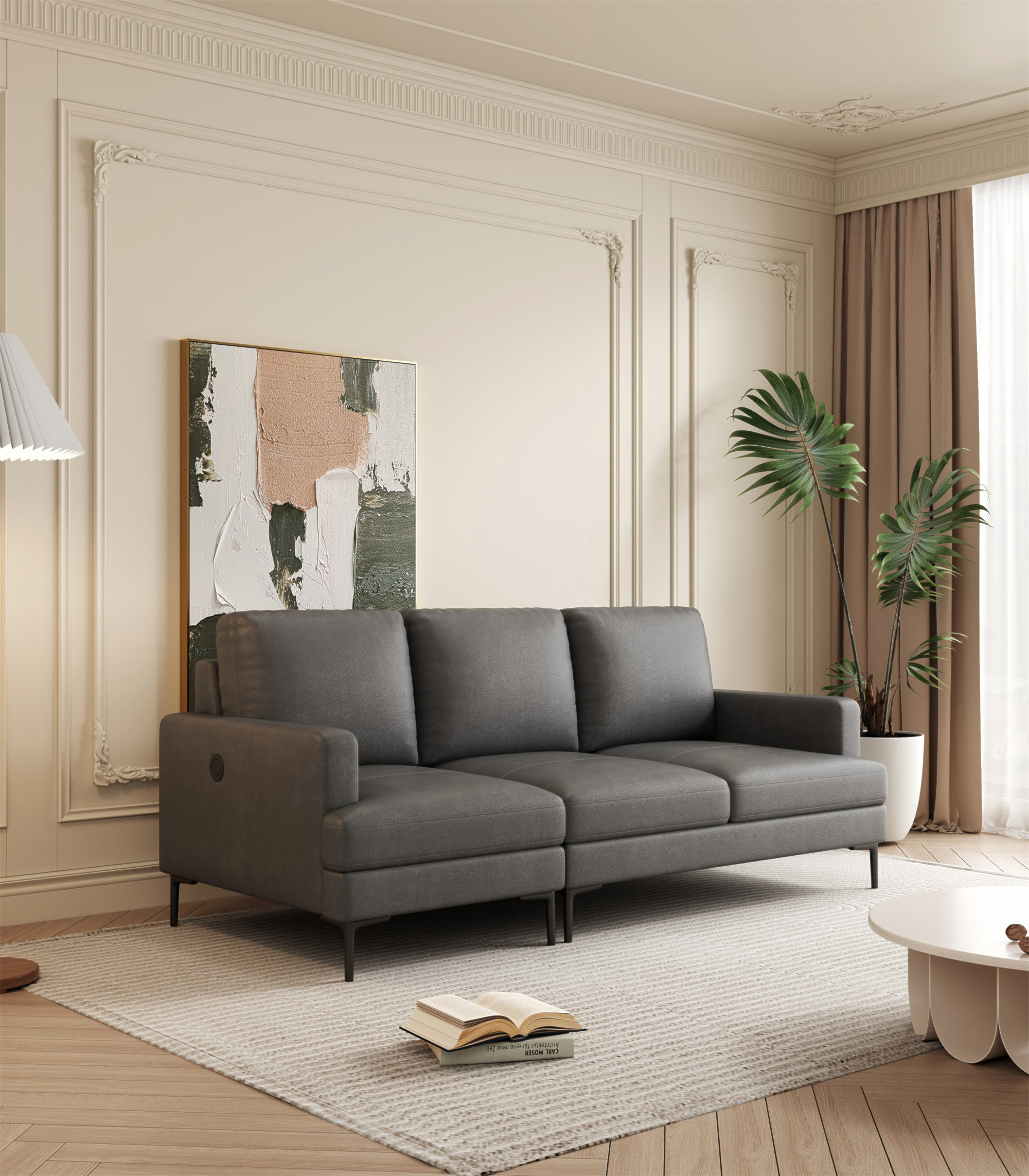 Brayden Studio® 77" Luxury Genuine Leather Match Contemporary Sofa With ...