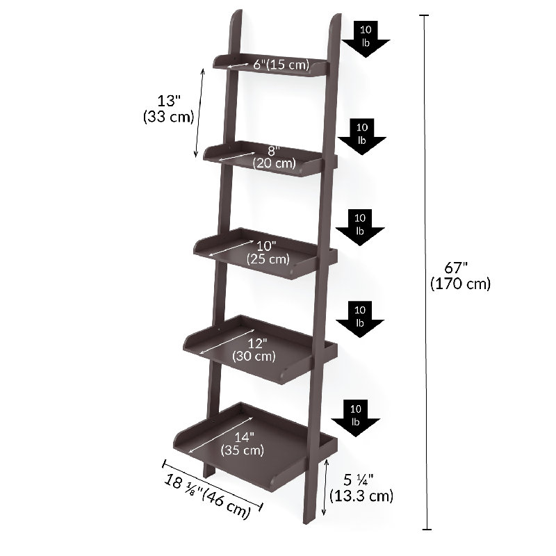 Ballucci Lado 5-Tier 67" H x 18" W Wood Leaning Ladder Bookcase ...