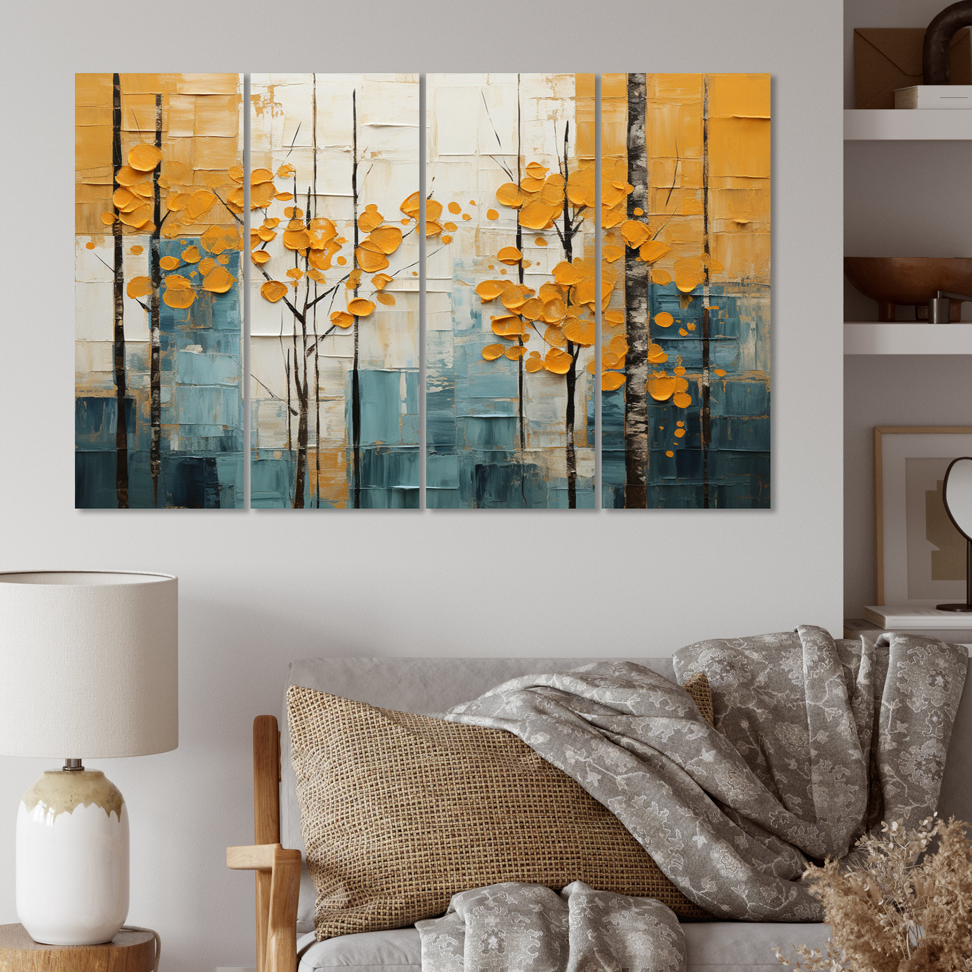 Design Art Bold Yellow And Grey Forest III - Forest Wall Decor - 4 ...