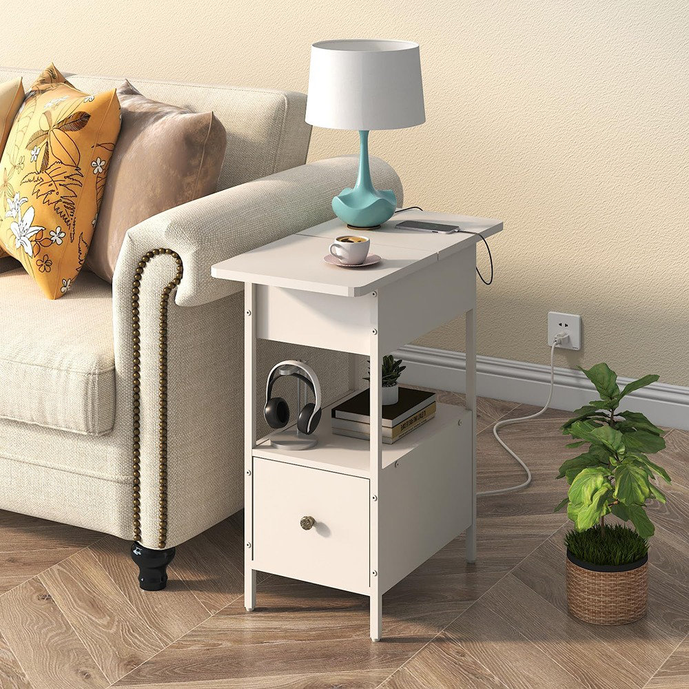 Madison Park End Table With Charging Station, Narrow Side Table With ...