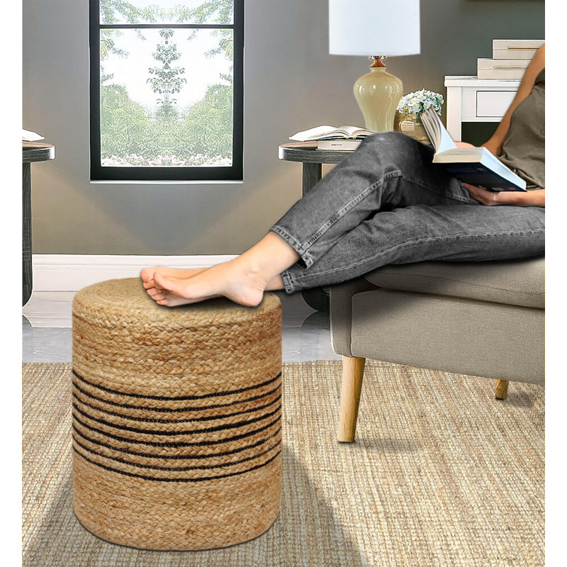 Dakota Fields Cylindrical Jute Cotton Footstool | Wayfair
