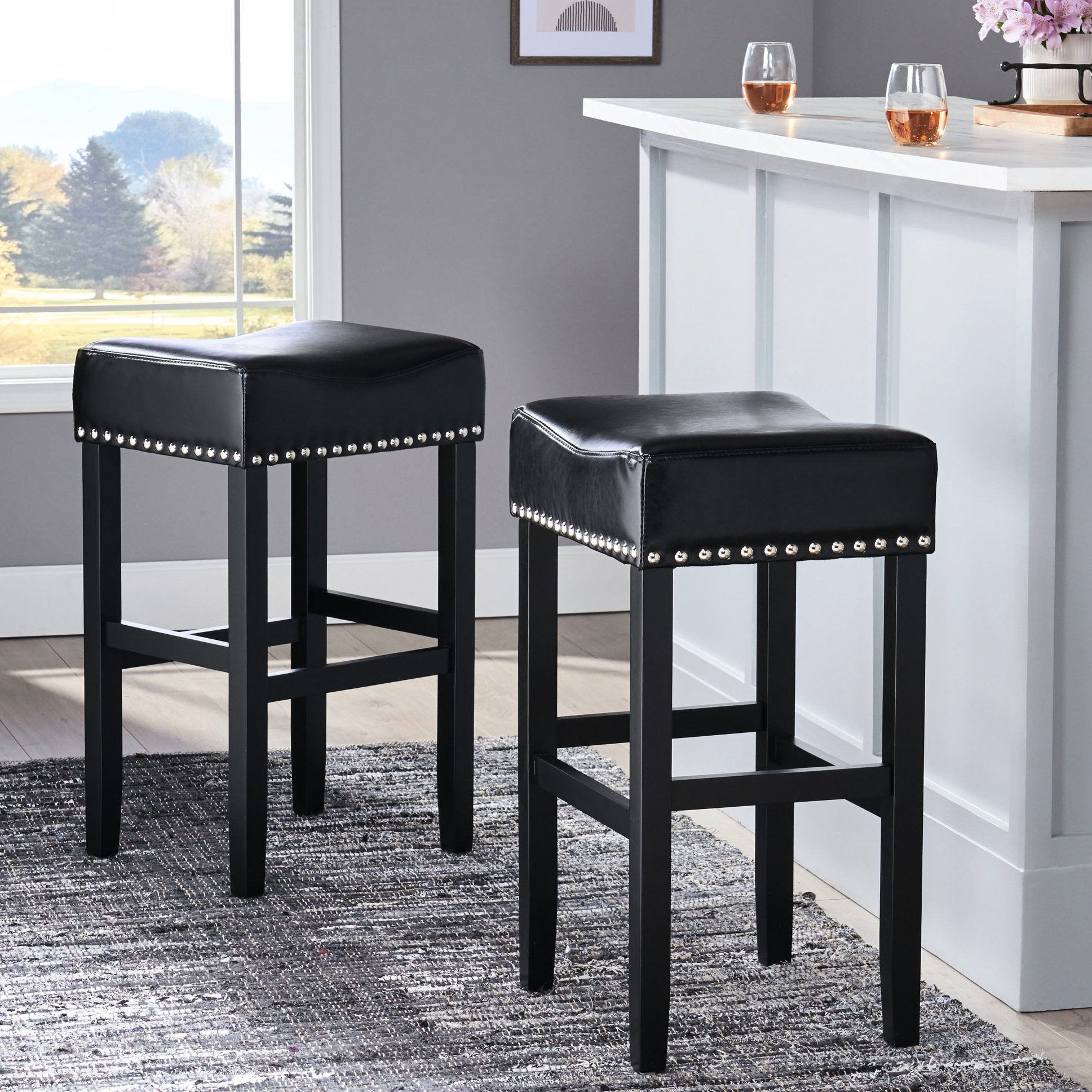 Lark Manor™ 2 Backless Chairs - High Leather, 31.05" Tall, Seat Pair ...
