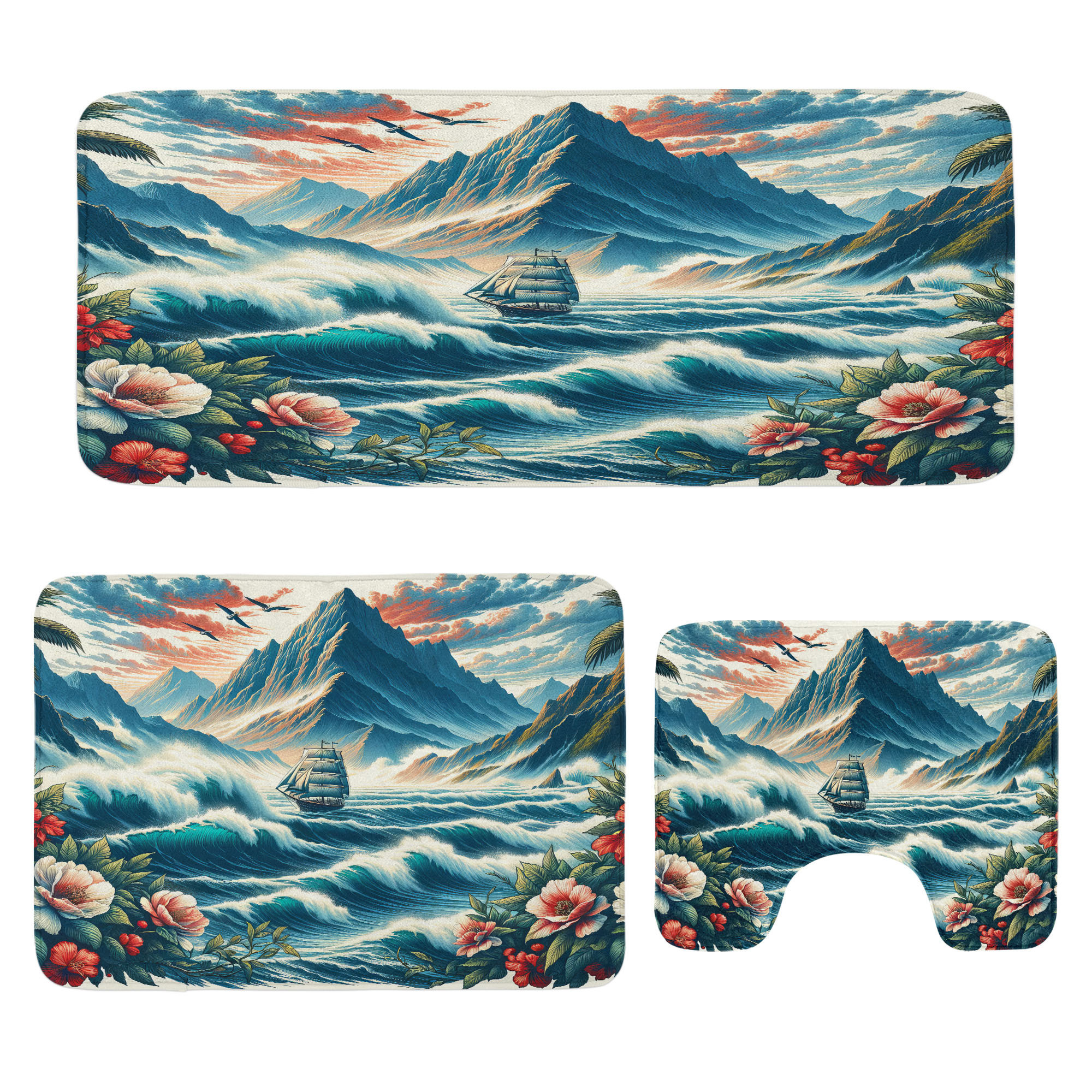 East Urban Home Nautical Bathroom Rug Set 3 Pieces U-Shape & Rectangle ...