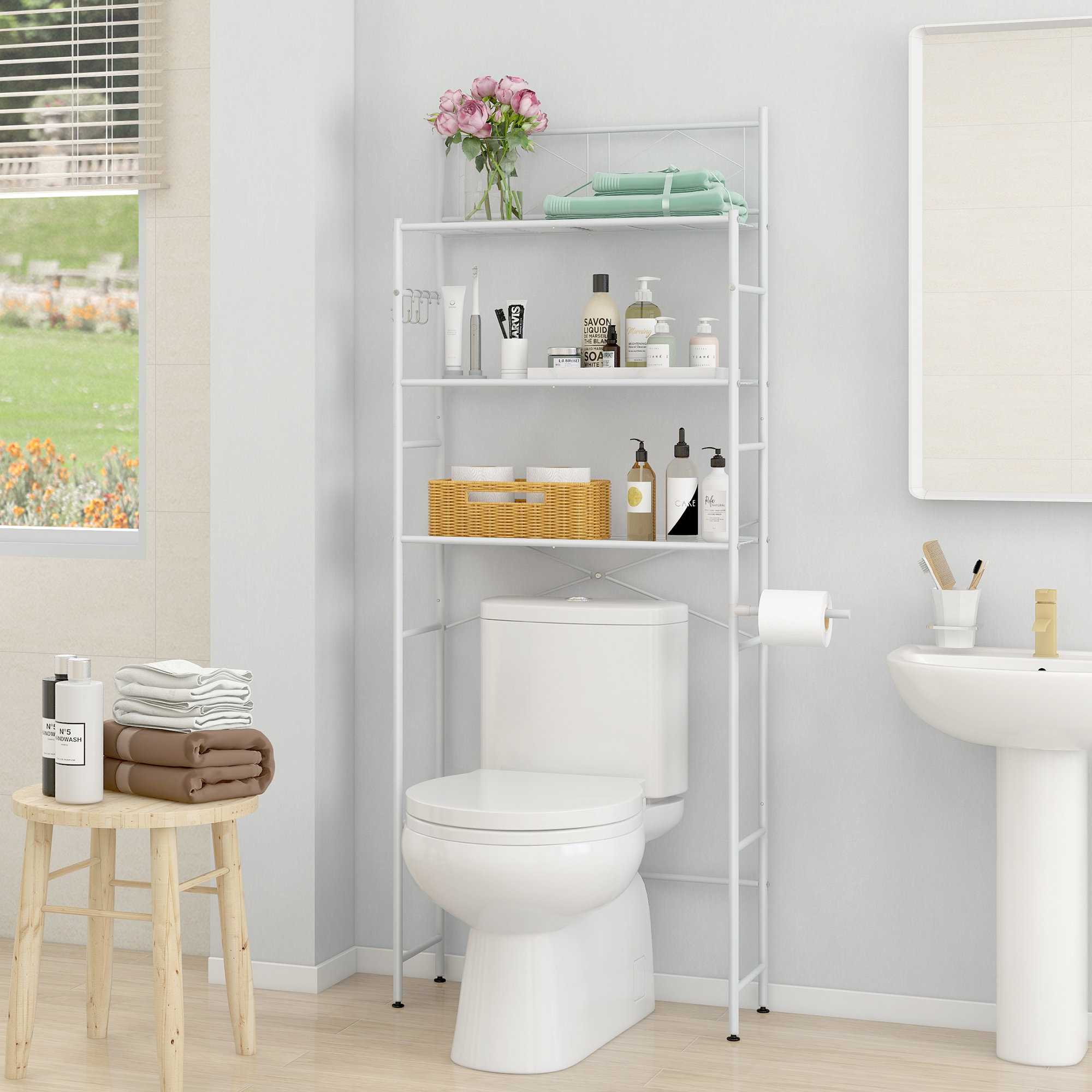 Ebern Designs Maricica Metal Drill / Screw Over-the-Toilet Storage ...