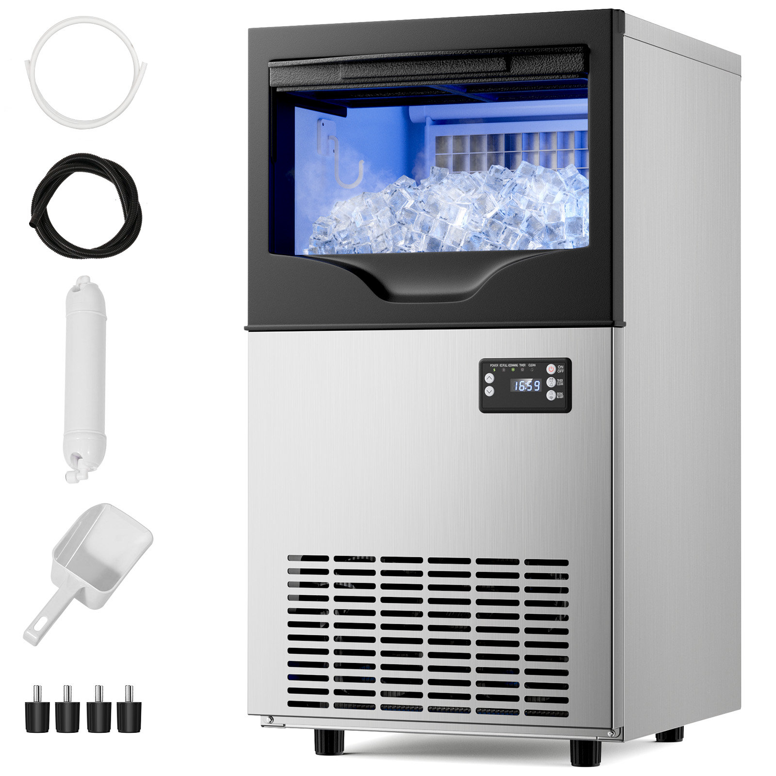 Domccy® Commercial Ice Maker Machine, 100lbs/24h Stainless Steel Under ...