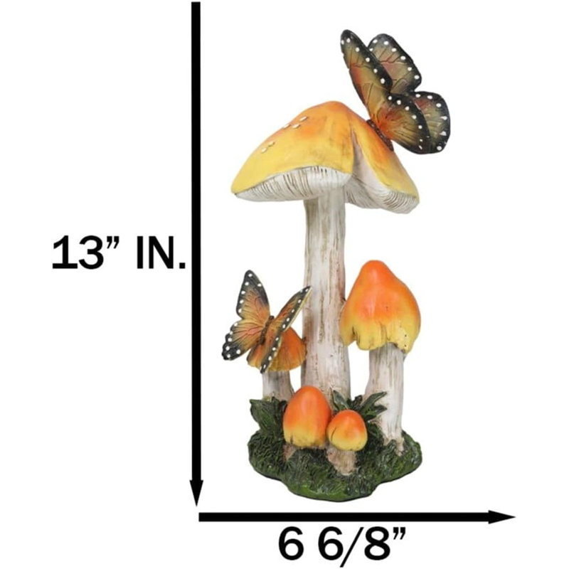 August Grove® Enchanted Fairy Garden Yellow Toadstool Mushrooms Monarch ...