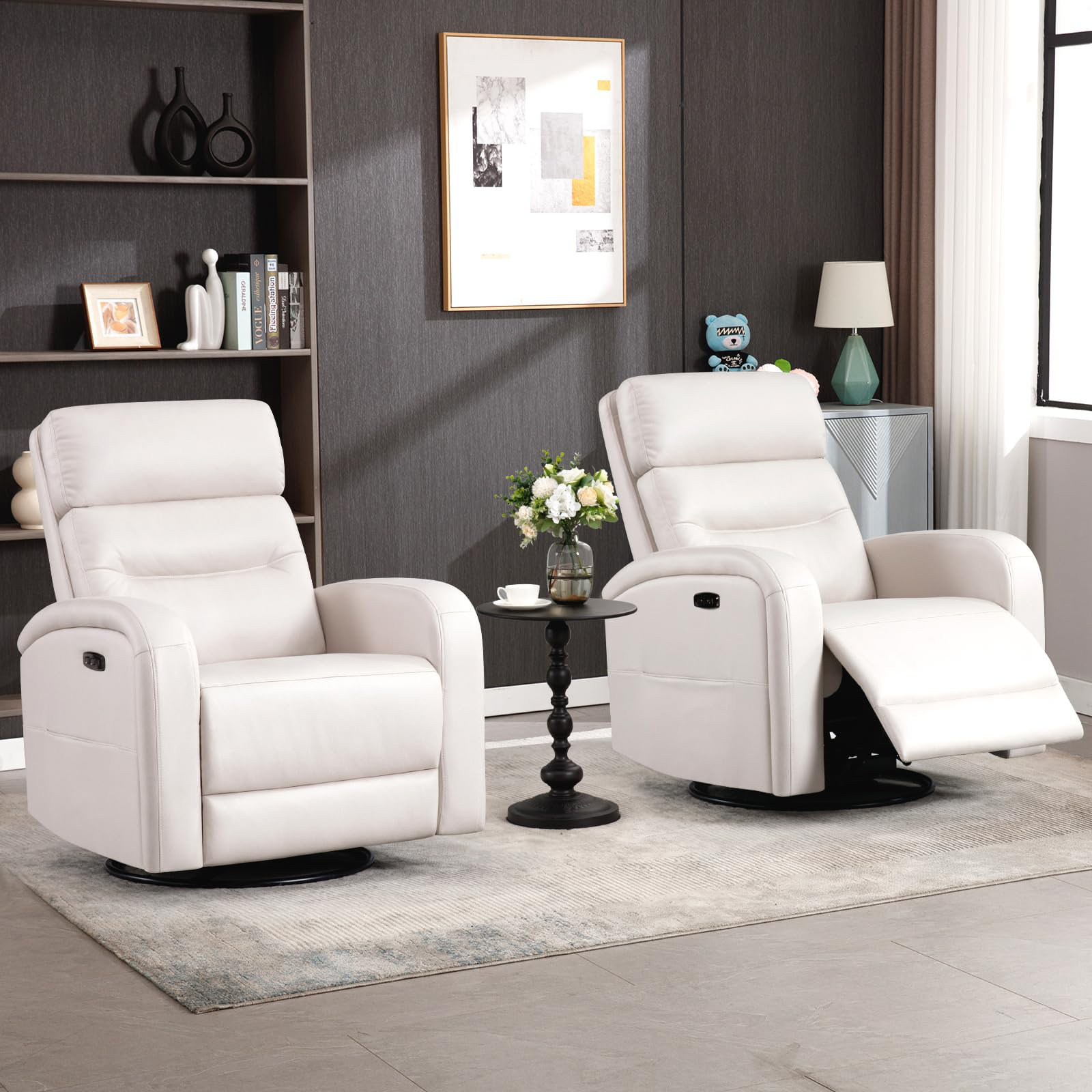 Latitude Run® 33” Modern Faux Leather Power Swivel Rocker Recliner with ...