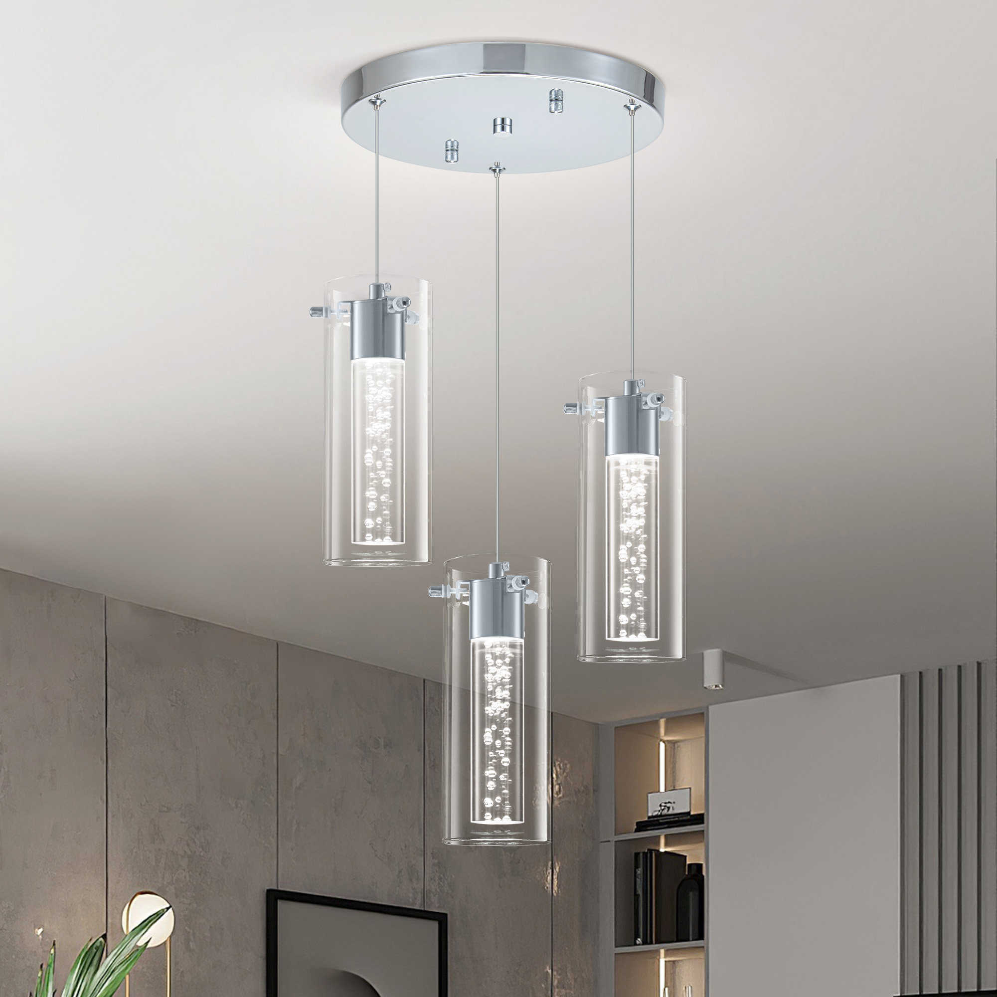 Wrought Studio™ Haruhiro 3 - Light Cluster Cylinder LED Pendant ...