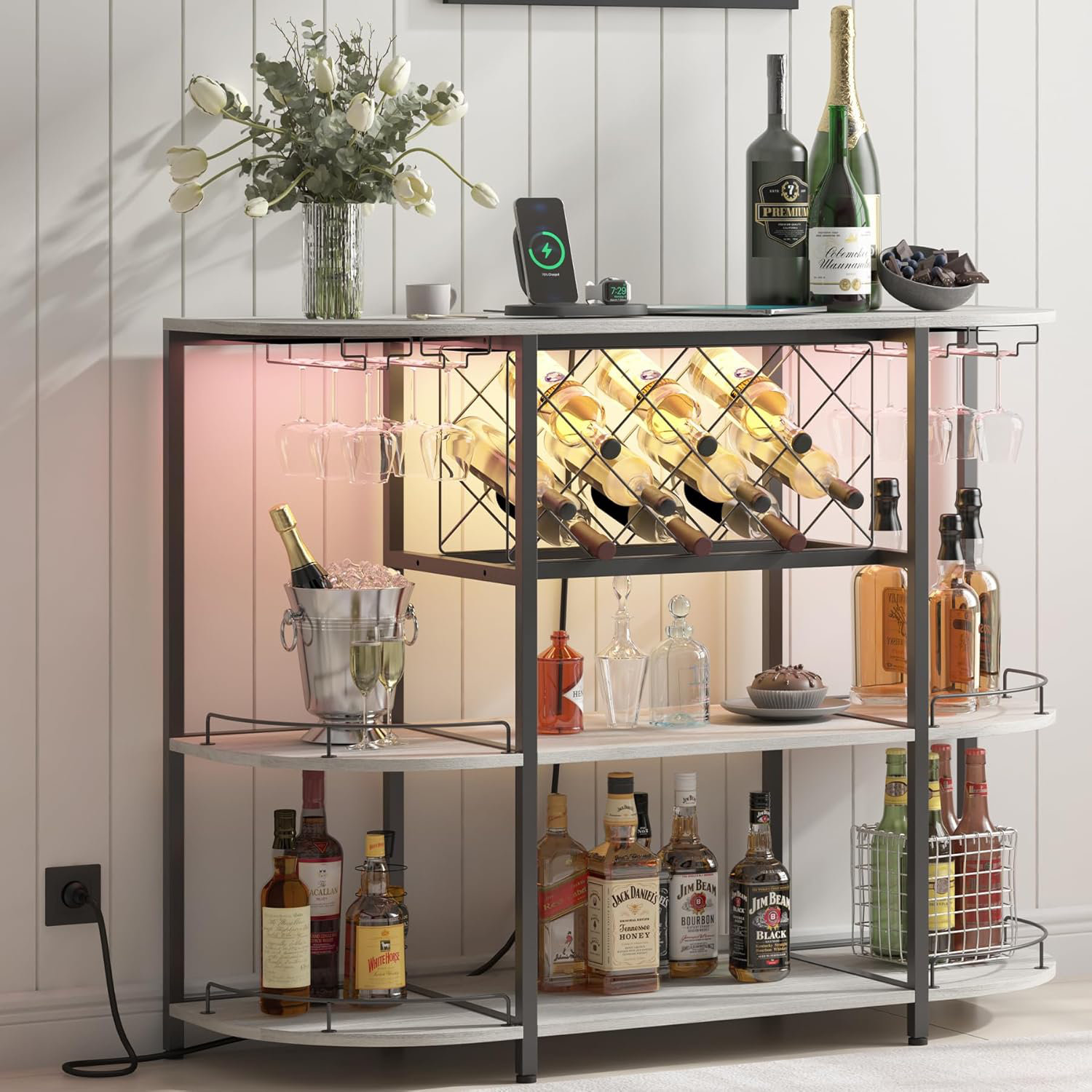 AGROTECH AVS Wine Cabinet Bar Cart Table with Power Socket and LED ...