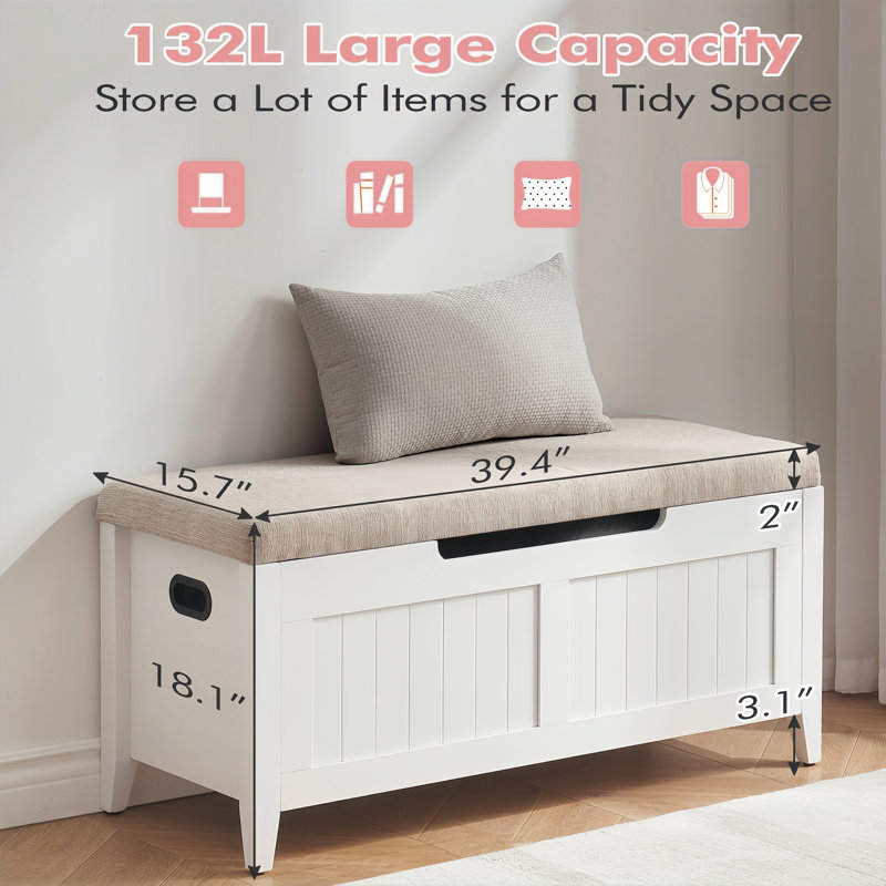 Winston Porter Storage Bench – Wooden Toy Chest With Seating And 2 ...