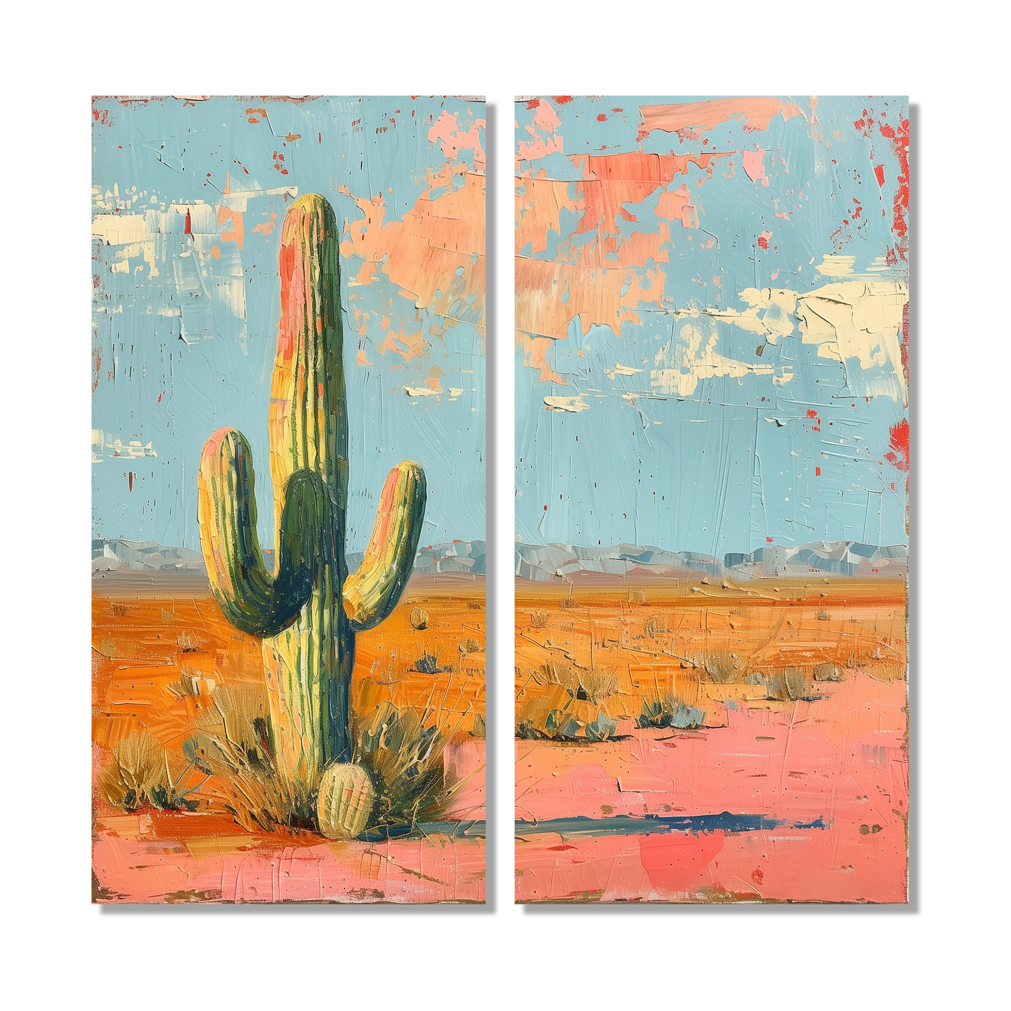 Union Rustic Vintage Pink Southwestern Cactus Charm - Large Floral Cactus Wall Decor 2 Pieces ...