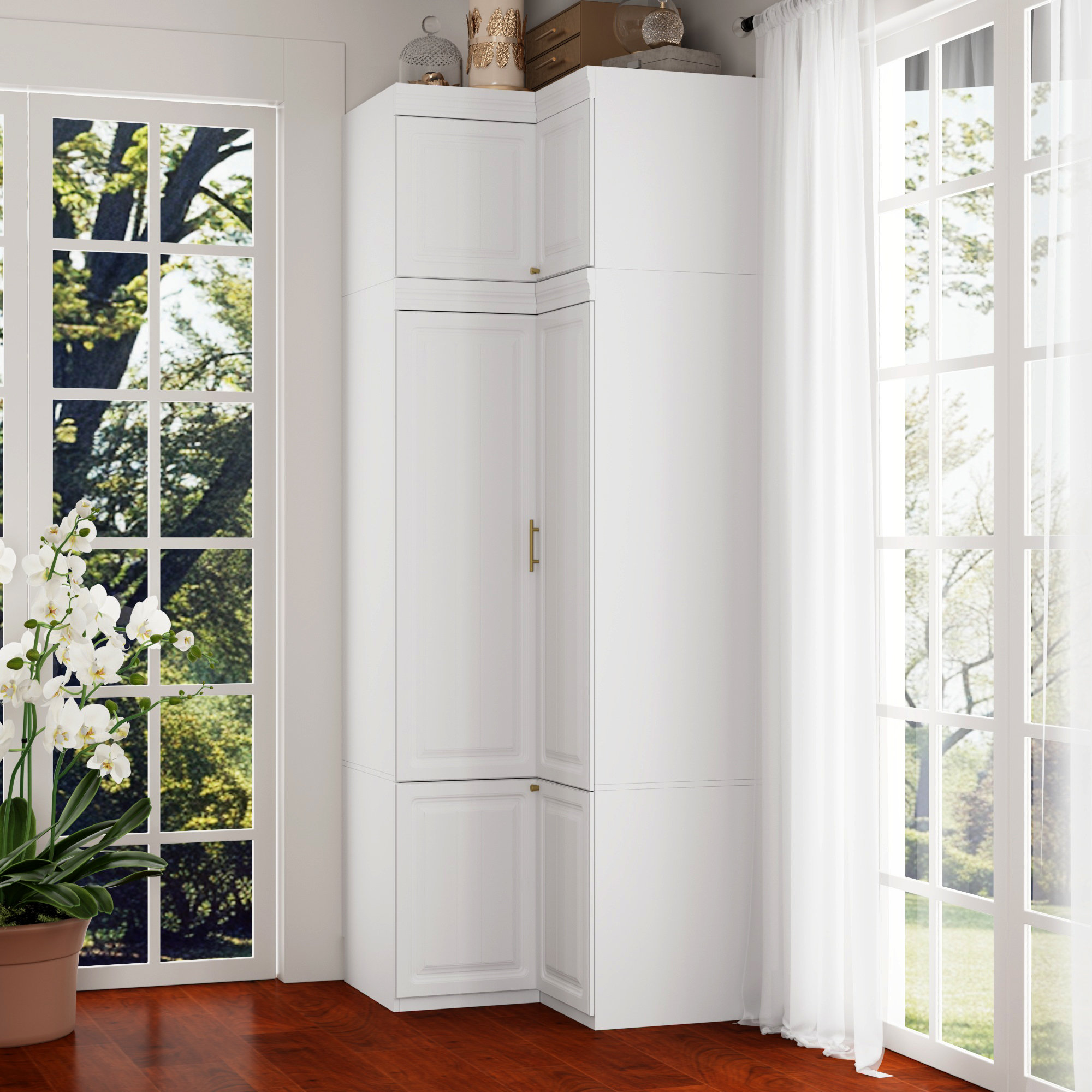 Latitude Run® L-Shaped Corner Wardrobe With Top Cabinet | Wayfair