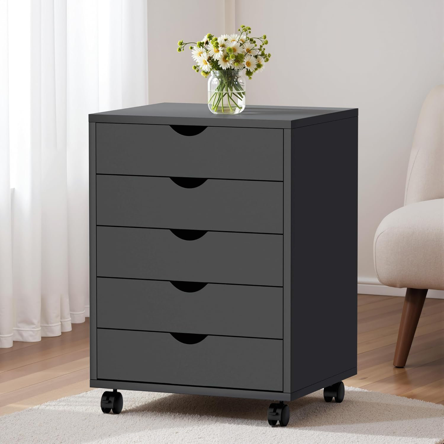 Inbox Zero Mitchem Drawer Chest Wood File Cabinet Rolling Storage ...