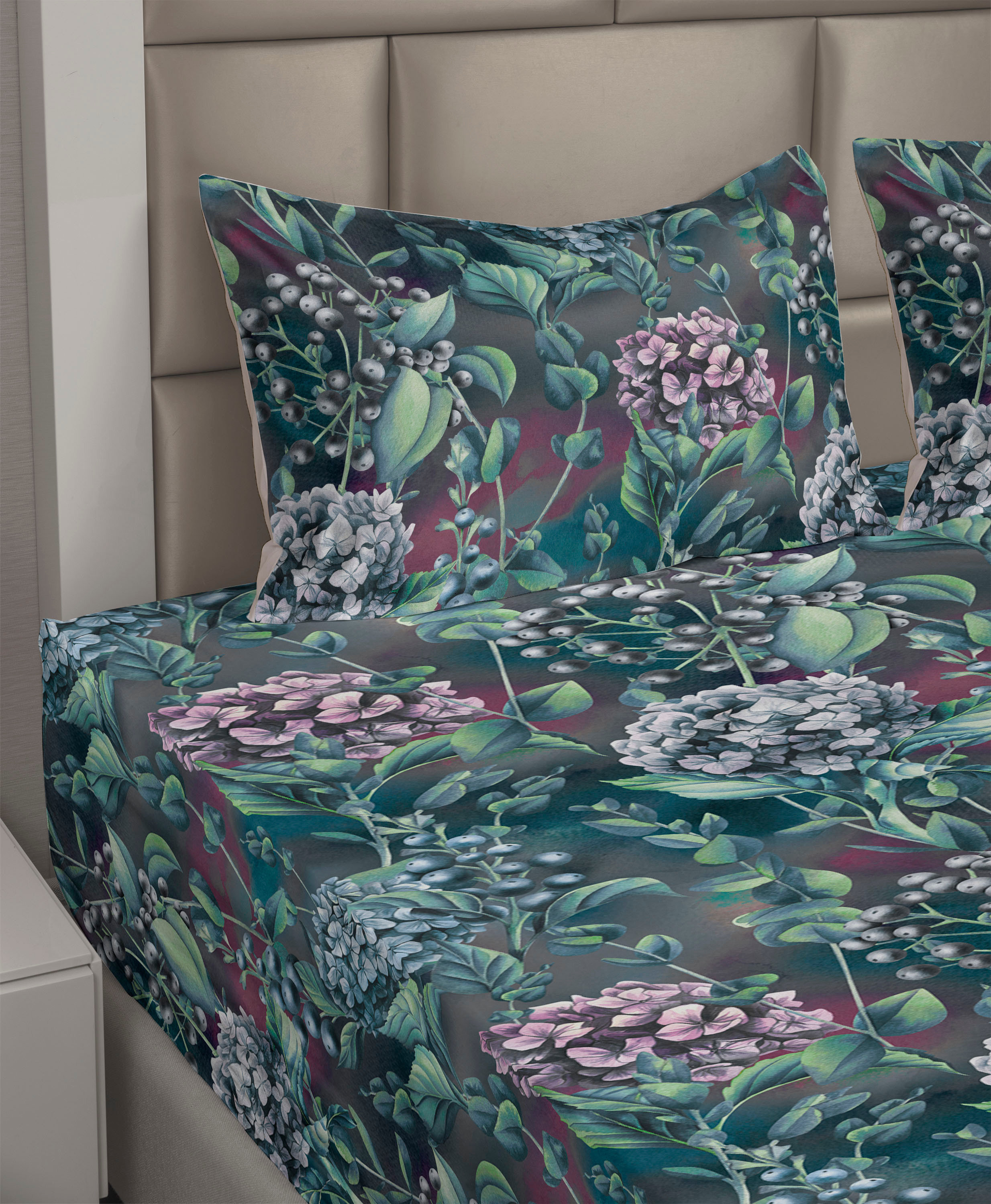 Ambesonne Hydrangea Sheet Set Bohemian Aura Flowers Art Almond Green ...