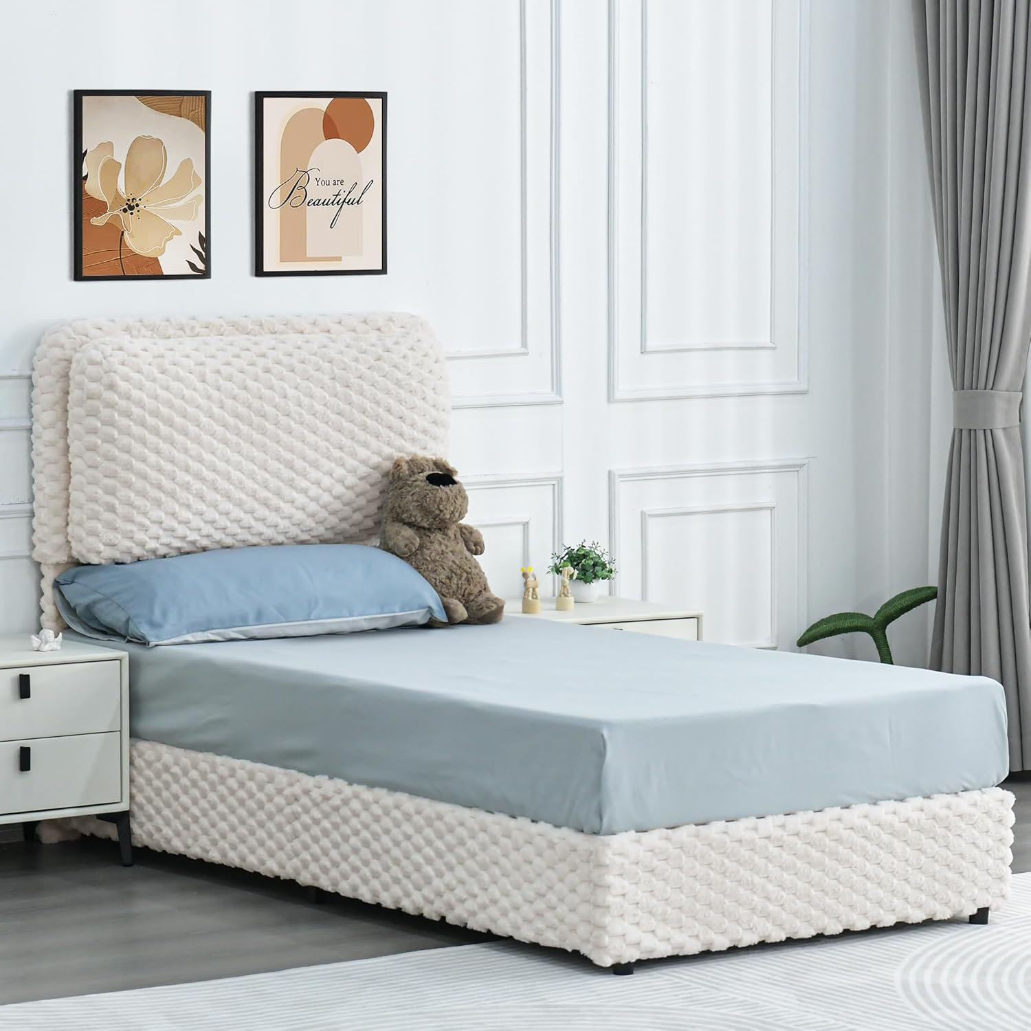 Mercer41 Cloud Bed Frame, Soft Bed Frame with 2 Pillow Headboard, Faux ...
