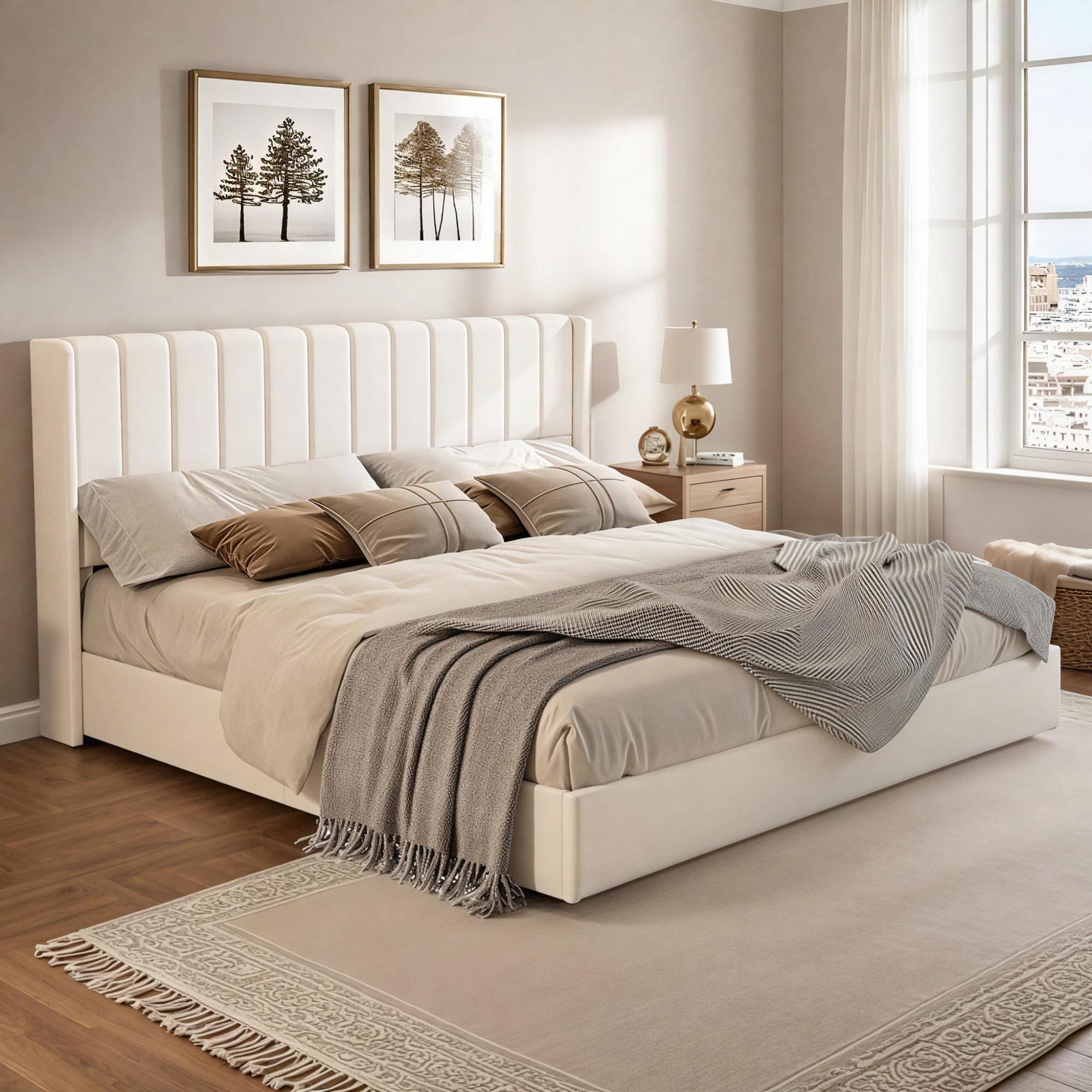 Ebern Designs Lift Up Storage Bed Frame / Vertical Channel Tufted ...