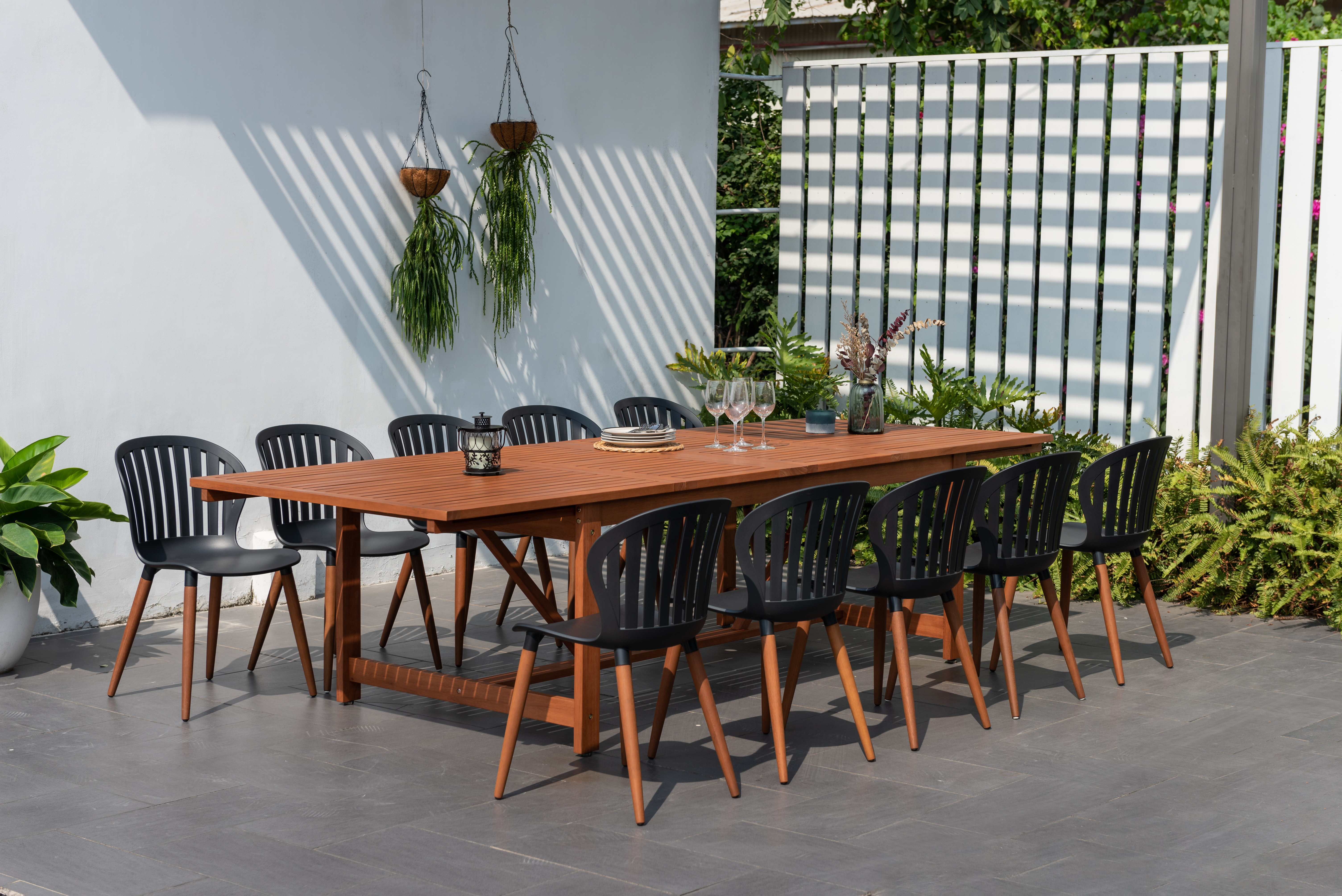 Kitsco Amazonia Outdoor Patio 11pc 100% FSC Certified Wood Dining Set ...