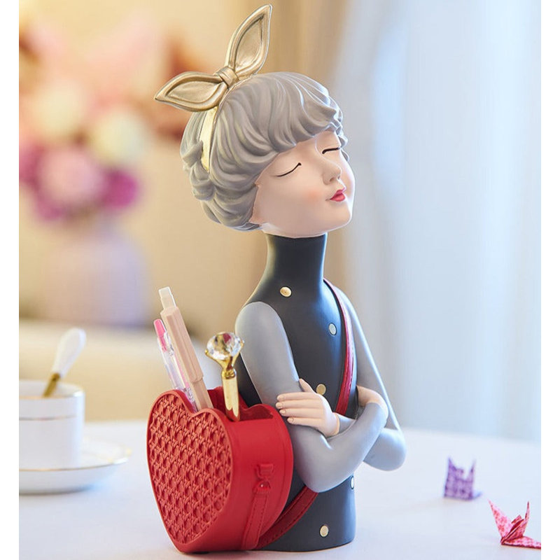 Trinx Elilta Decorative Statue, Unique Gift, Vase and Makeup Organizer ...