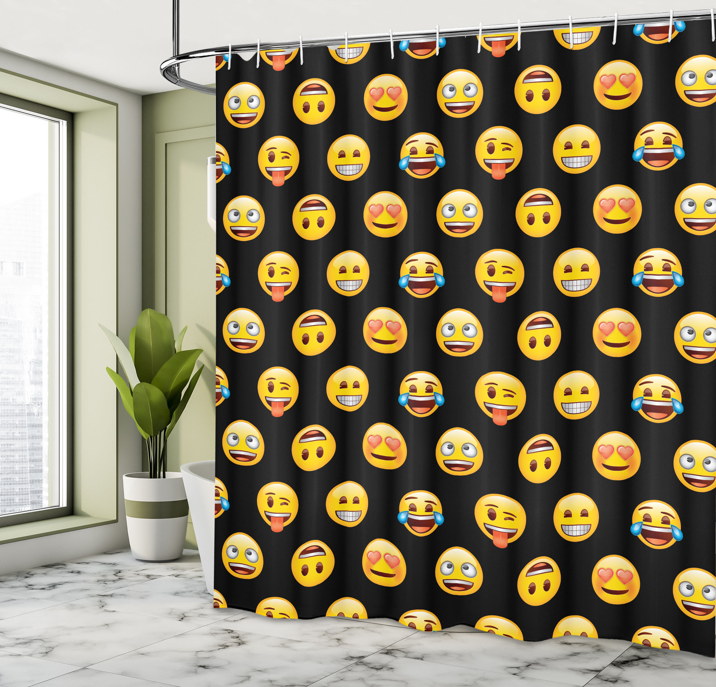 East Urban Home Emoji Shower Curtain Funny Faces Happy Surprised | Wayfair
