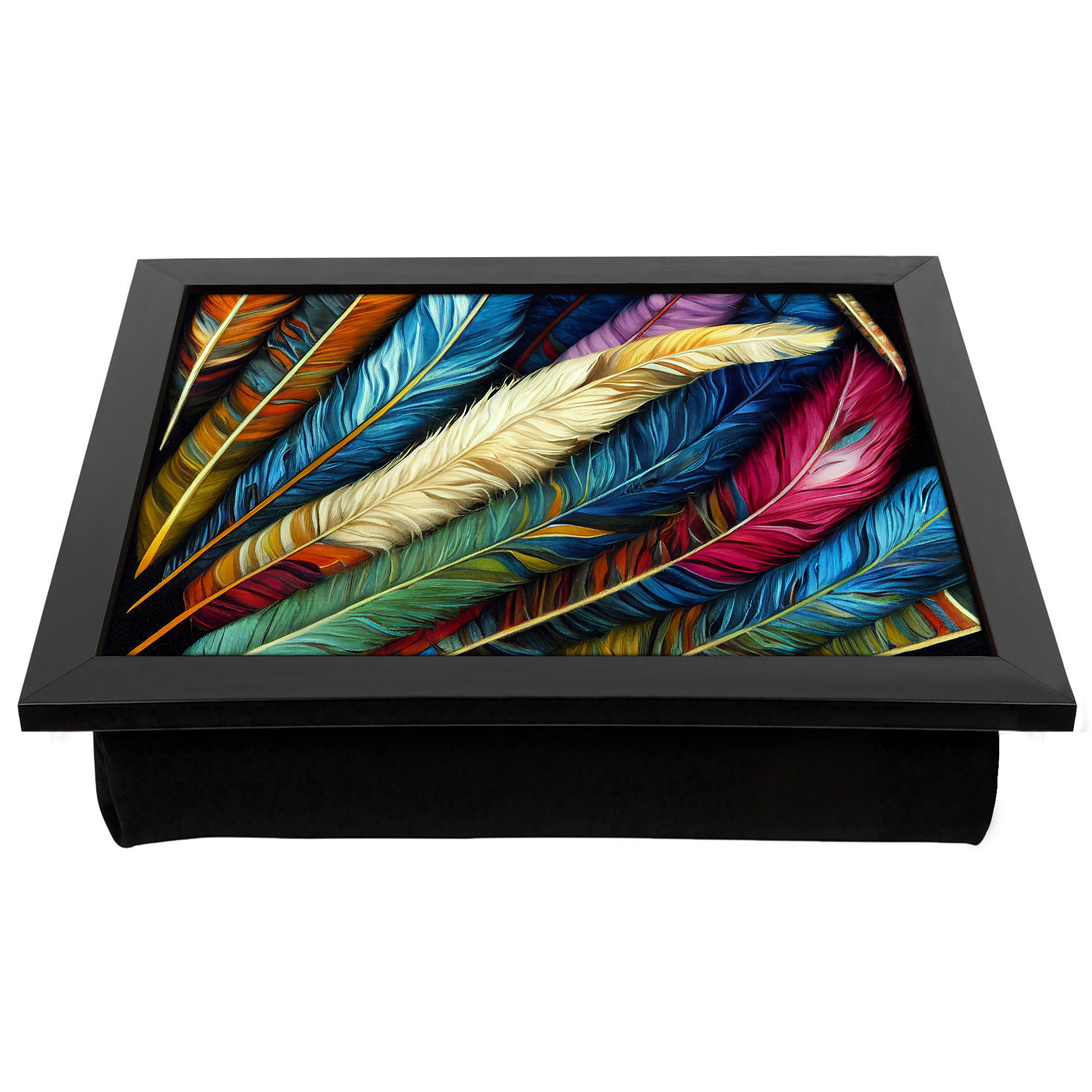 17 Stories Colourful Bird Feathers Vol.2 Lap Tray with Cushion ...
